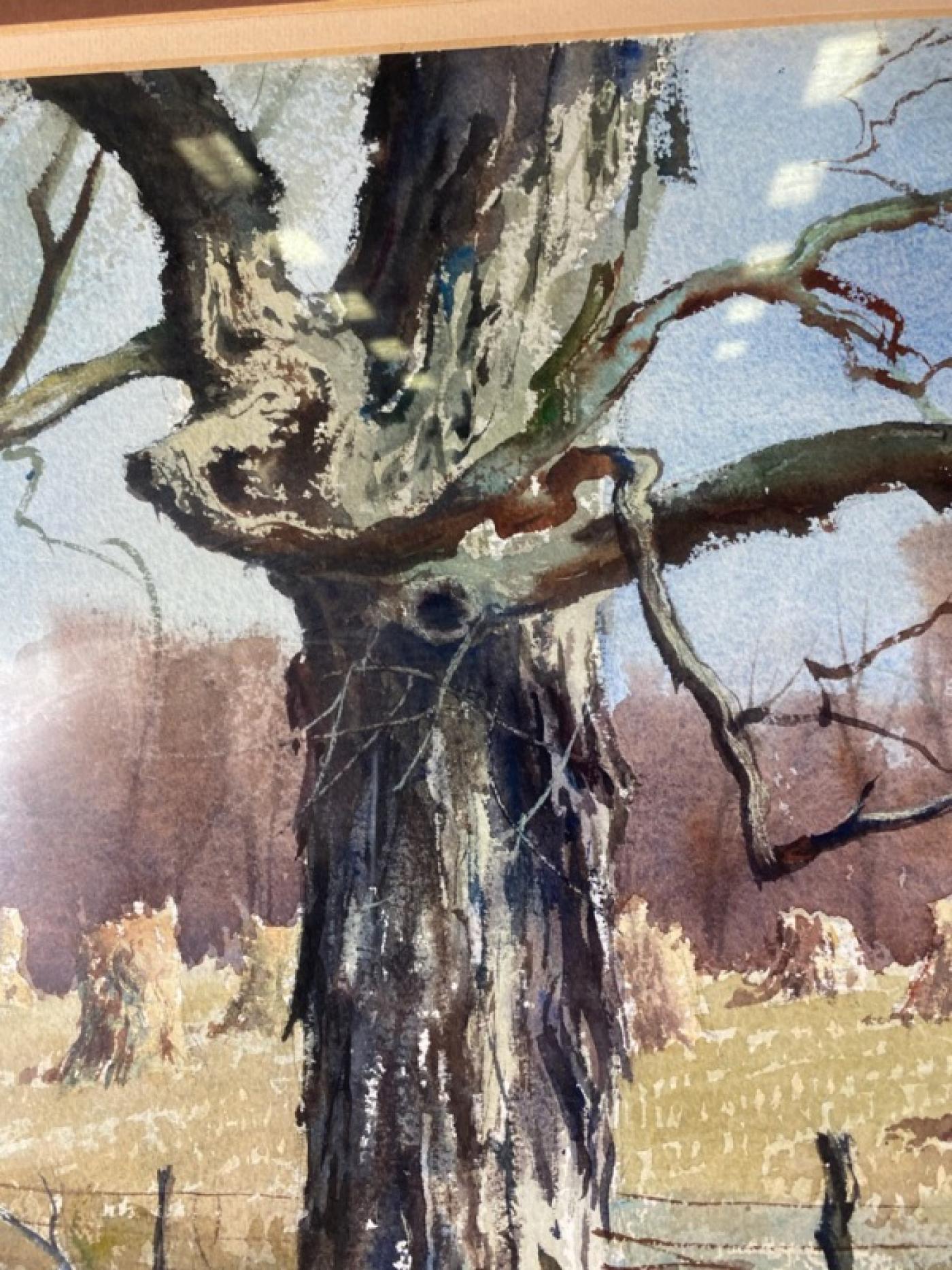 Ranulph (De Bayeux) Bye - DRAMATIC RED MAPLE AND CORN SHOCKS WATERCOLOR ...
