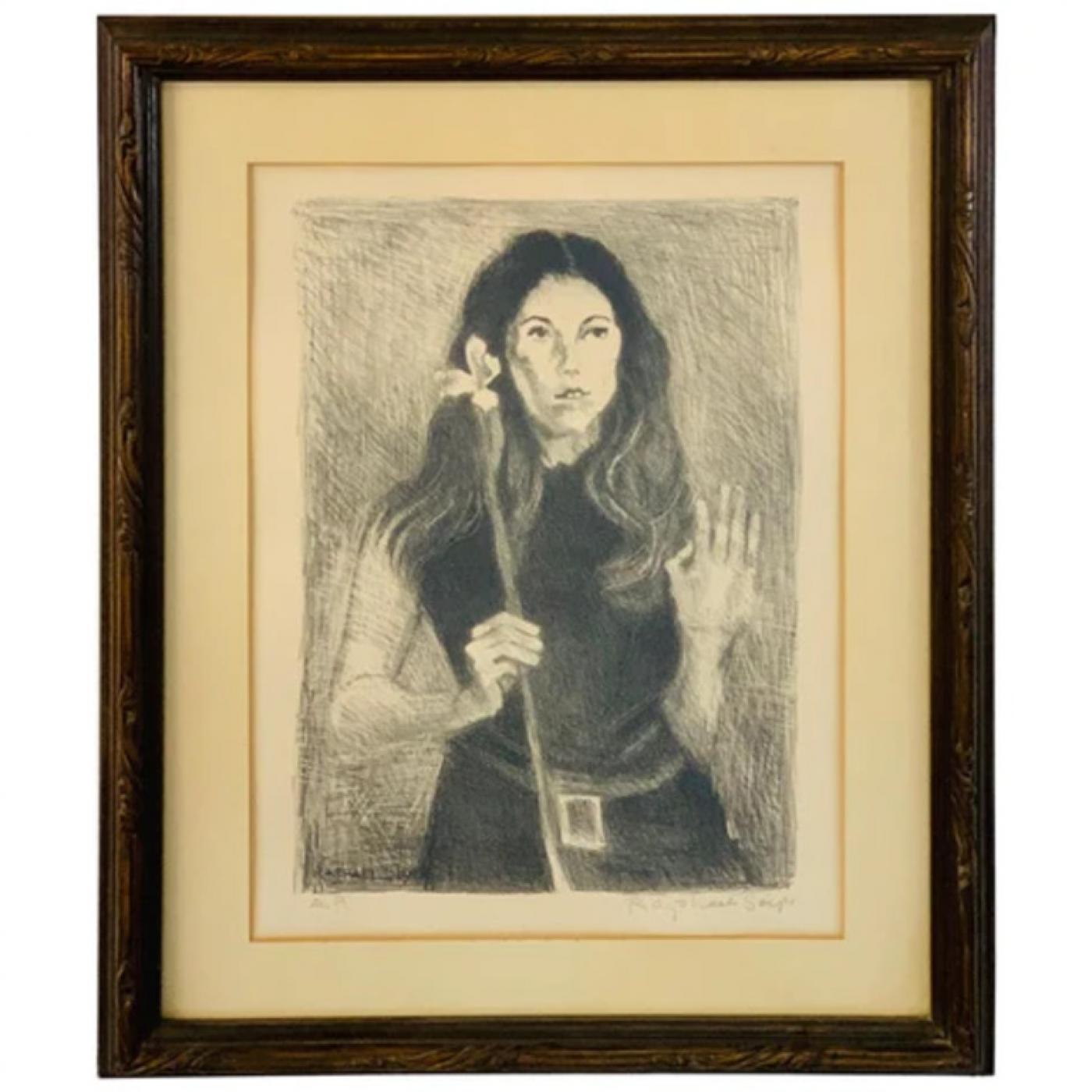 Raphael Soyer - Raphael Soyer "Girl Holding Flower" Lithograph, Signed