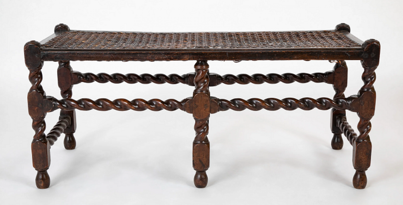 Rare 17th Century English 6 Leg Barley Twist Double Bench