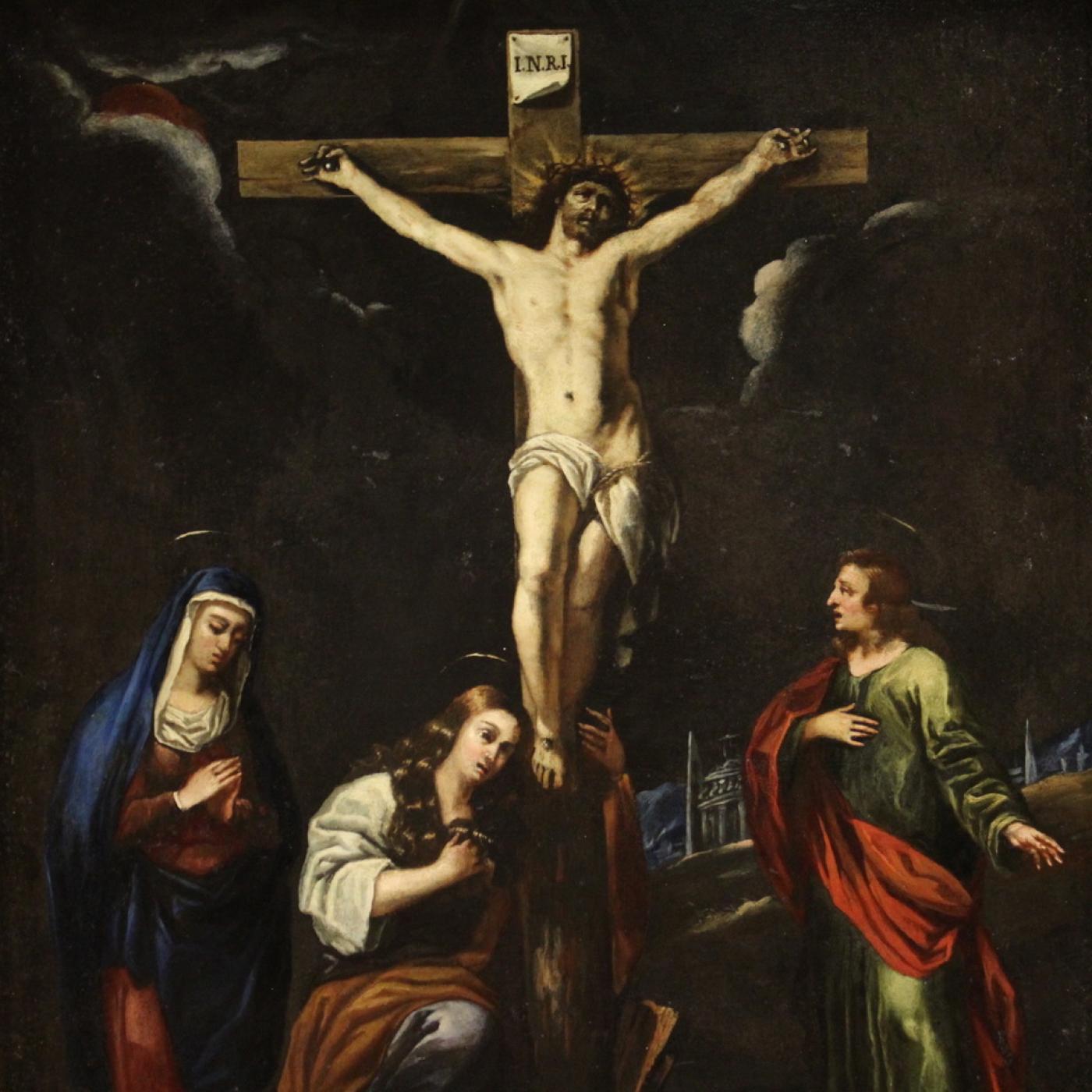 The Holy Bible / Biblical - Rare 17th century crucifixion painting on slate