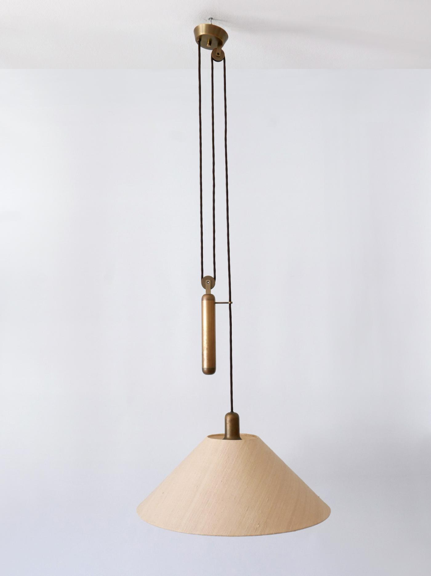 Rare Elegant Mid Century Modern Counterweight Brass Pendant Lamp Germany 1970s