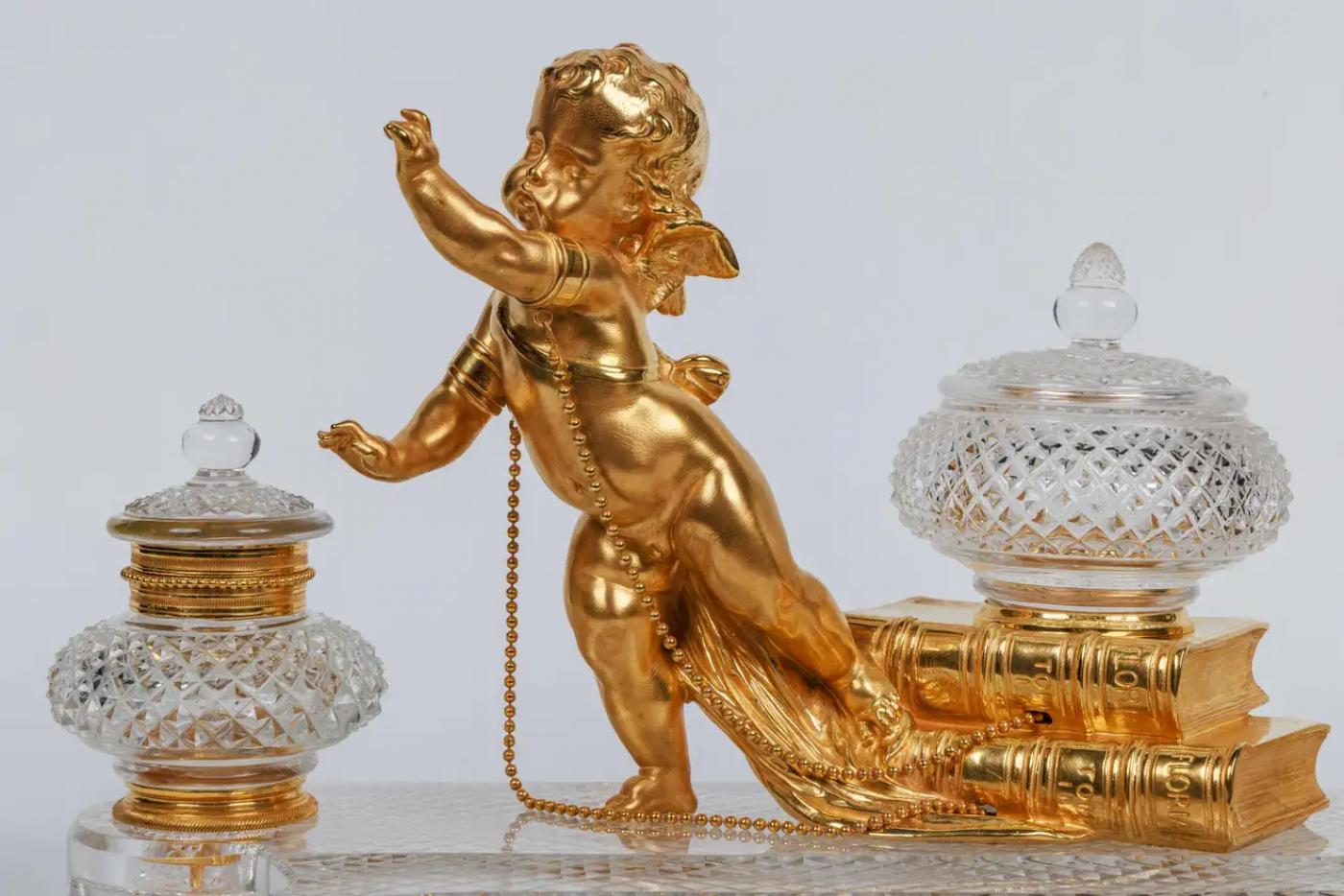 Rare French Ormolu and Diamond-Cut Crystal Figural Inkwell Encrier by ...