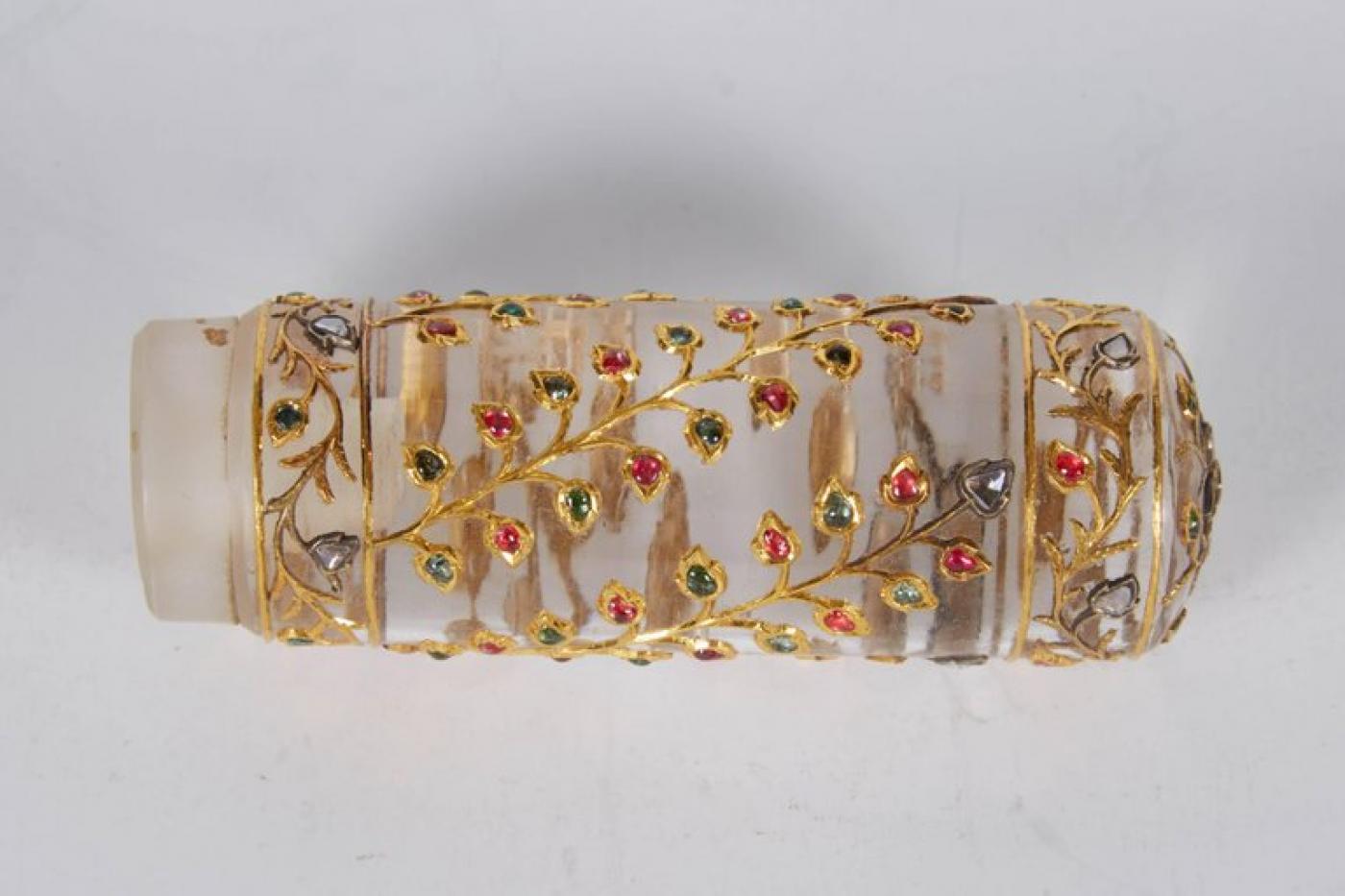 Rare Indian Mughal Rock Crystal and Gold Handle with Diamonds Rubies ...
