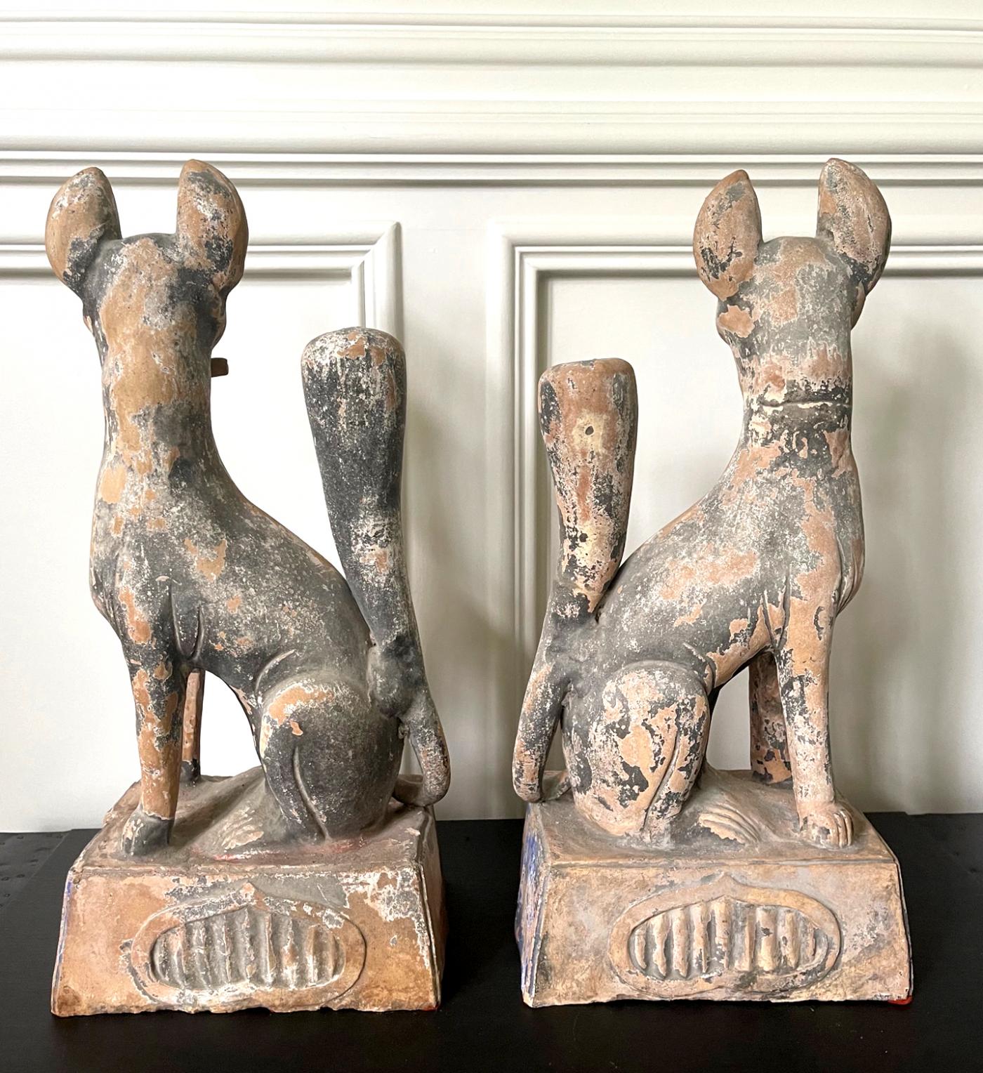 Rare Pair of Pottery Kitsunes of Inari Okami Shrine Meiji Period