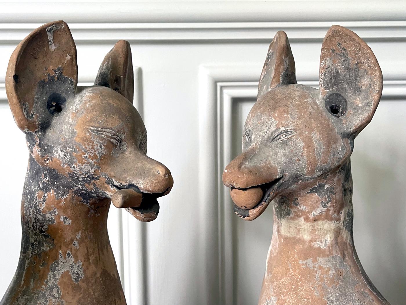 Rare Pair of Pottery Kitsunes of Inari Okami Shrine Meiji Period
