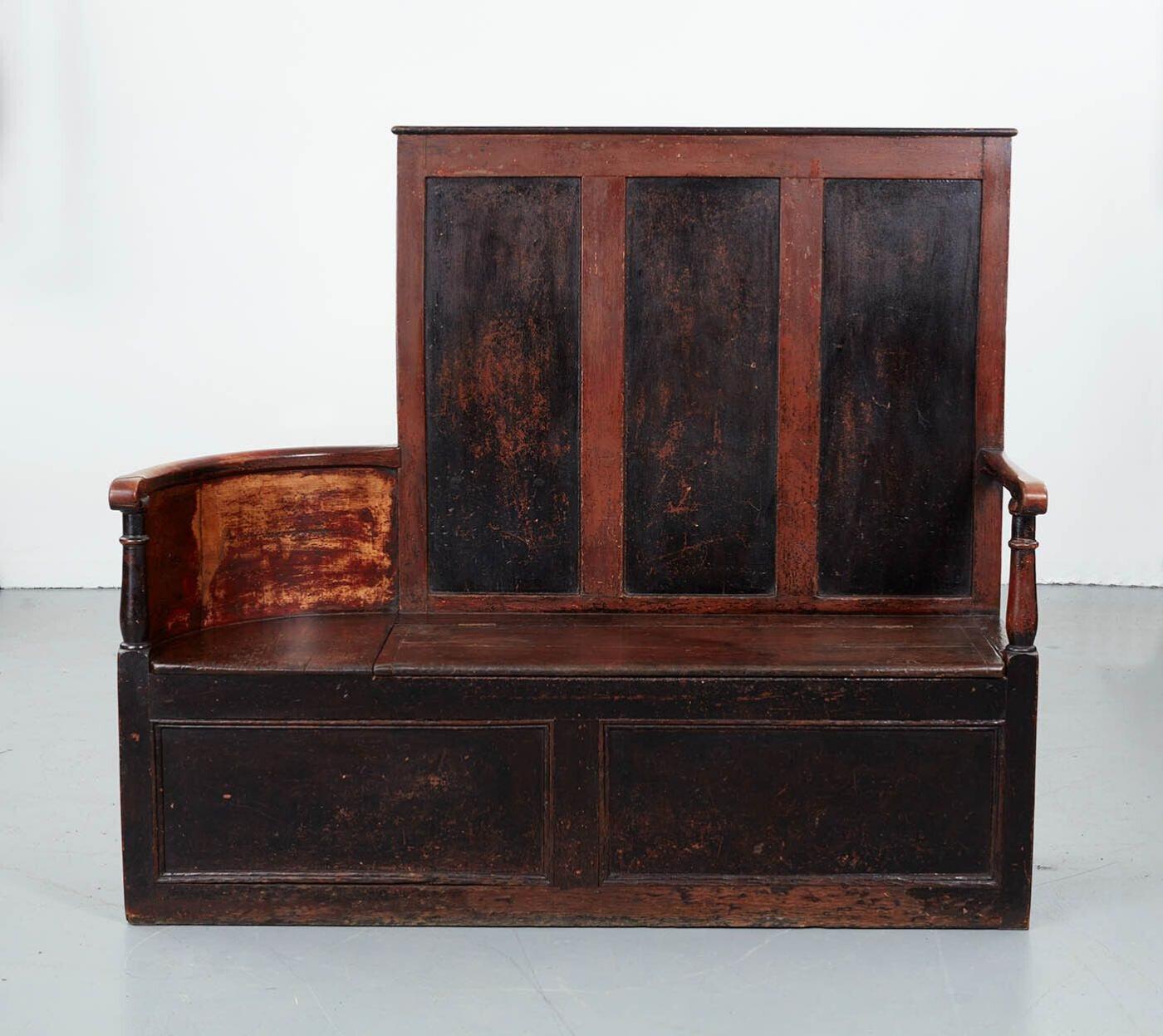 Rare Panel Back English West Country Tavern Bench