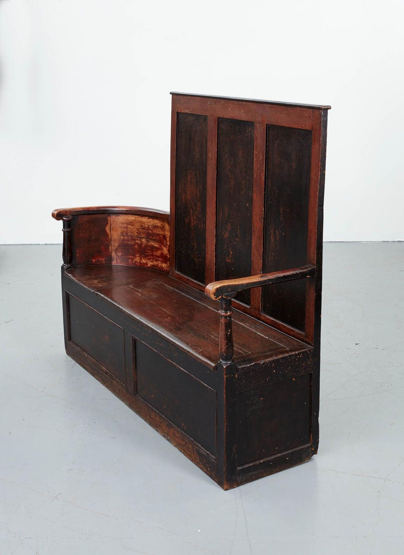 Rare Panel Back English West Country Tavern Bench