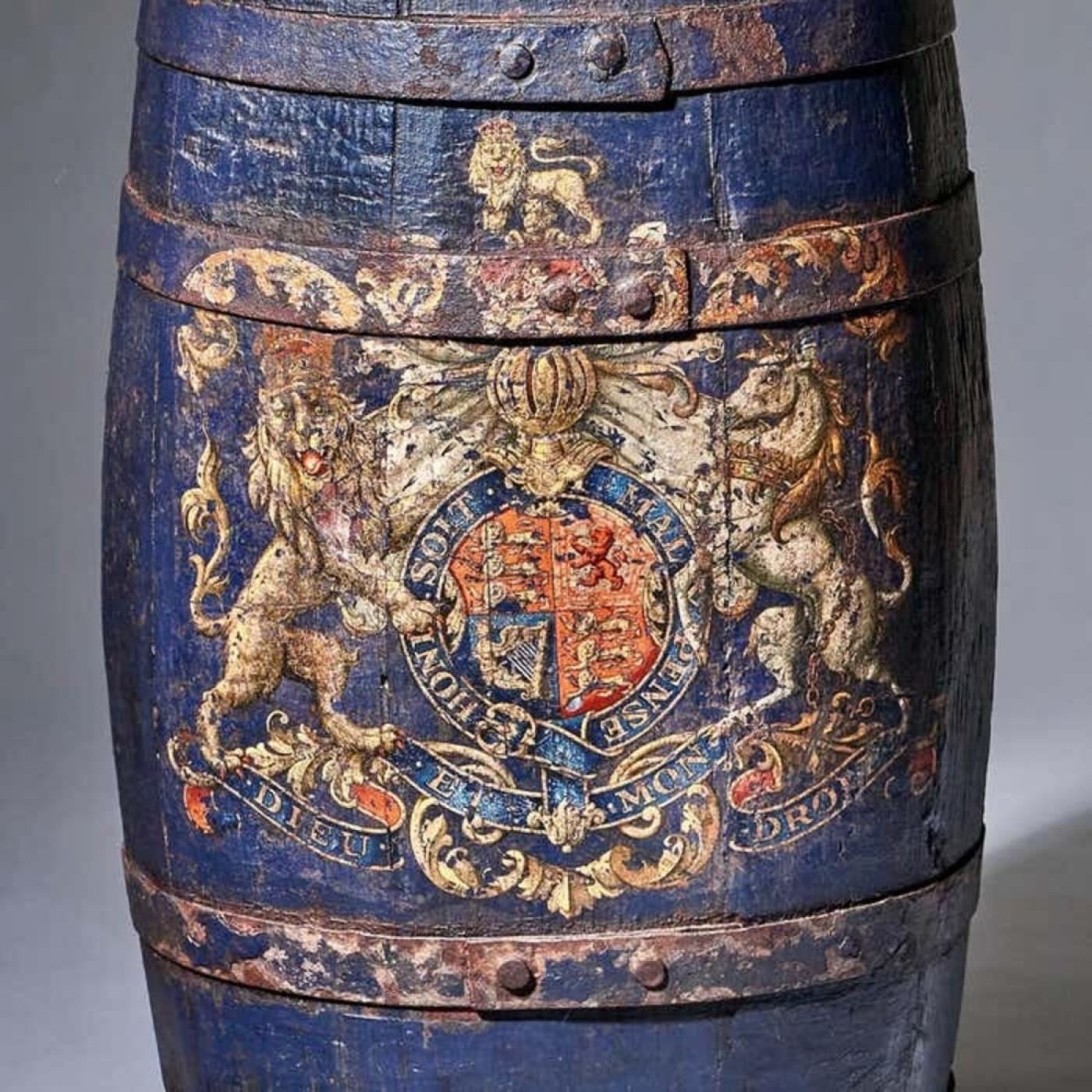 Rare Royal 18th Century Powder Barrel Stick Stand Decorated with a Coat ...