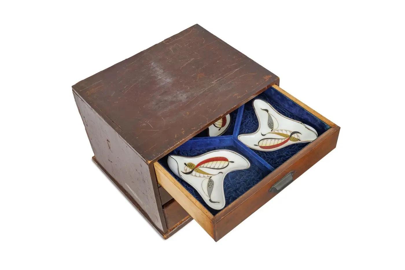 Rare Set of Seven Japanese Cloisonné Enamel Sashimi Plates In Box, Ando ...