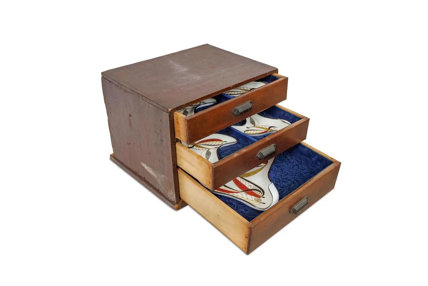 Rare Set of Seven Japanese Cloisonné Enamel Sashimi Plates In Box, Ando ...
