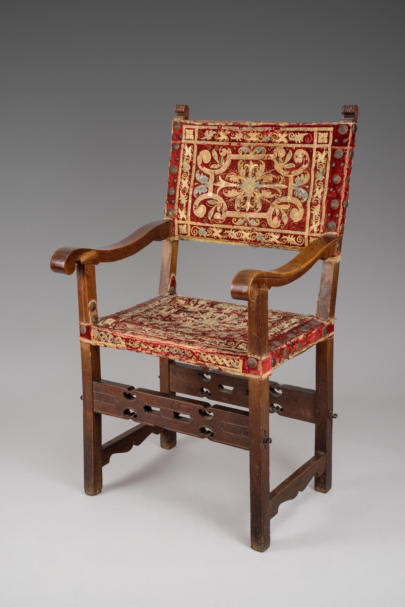 Rare Spanish Arm Chair with Original Embroidered Fabric
