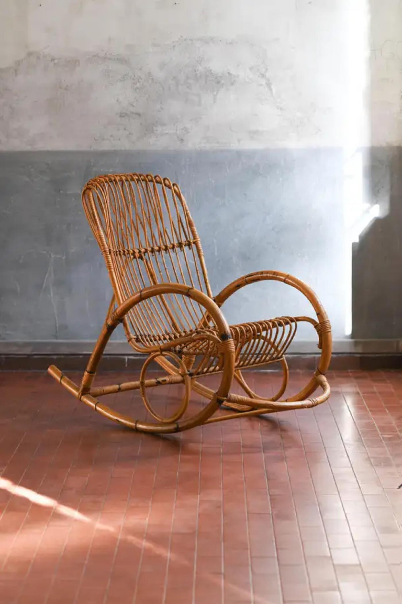 Rattan rocking chair, Italy 1980