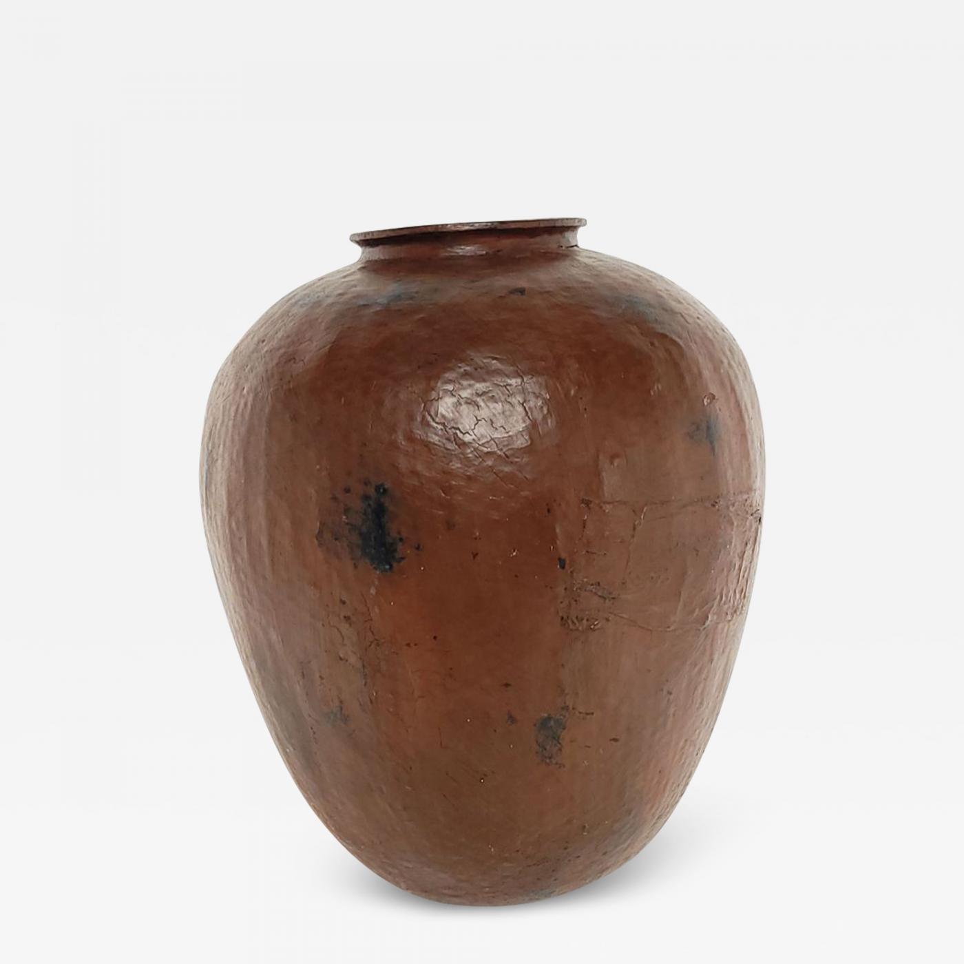 Red Lacquered Woven Bamboo Large Water Jar, Early 20th Century