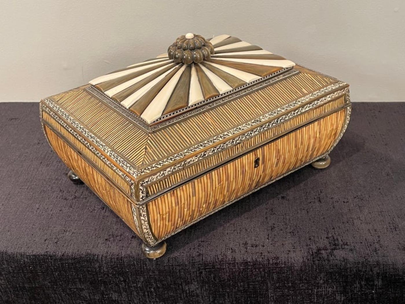 Regency Anglo Indian Quill Work Vizagapatam Sandalwood Sewing Box