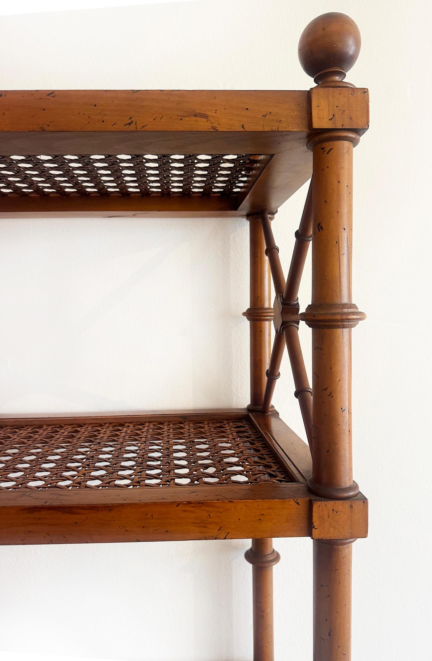 Regency Style Faux Bamboo, Cane Étagère Display Shelves