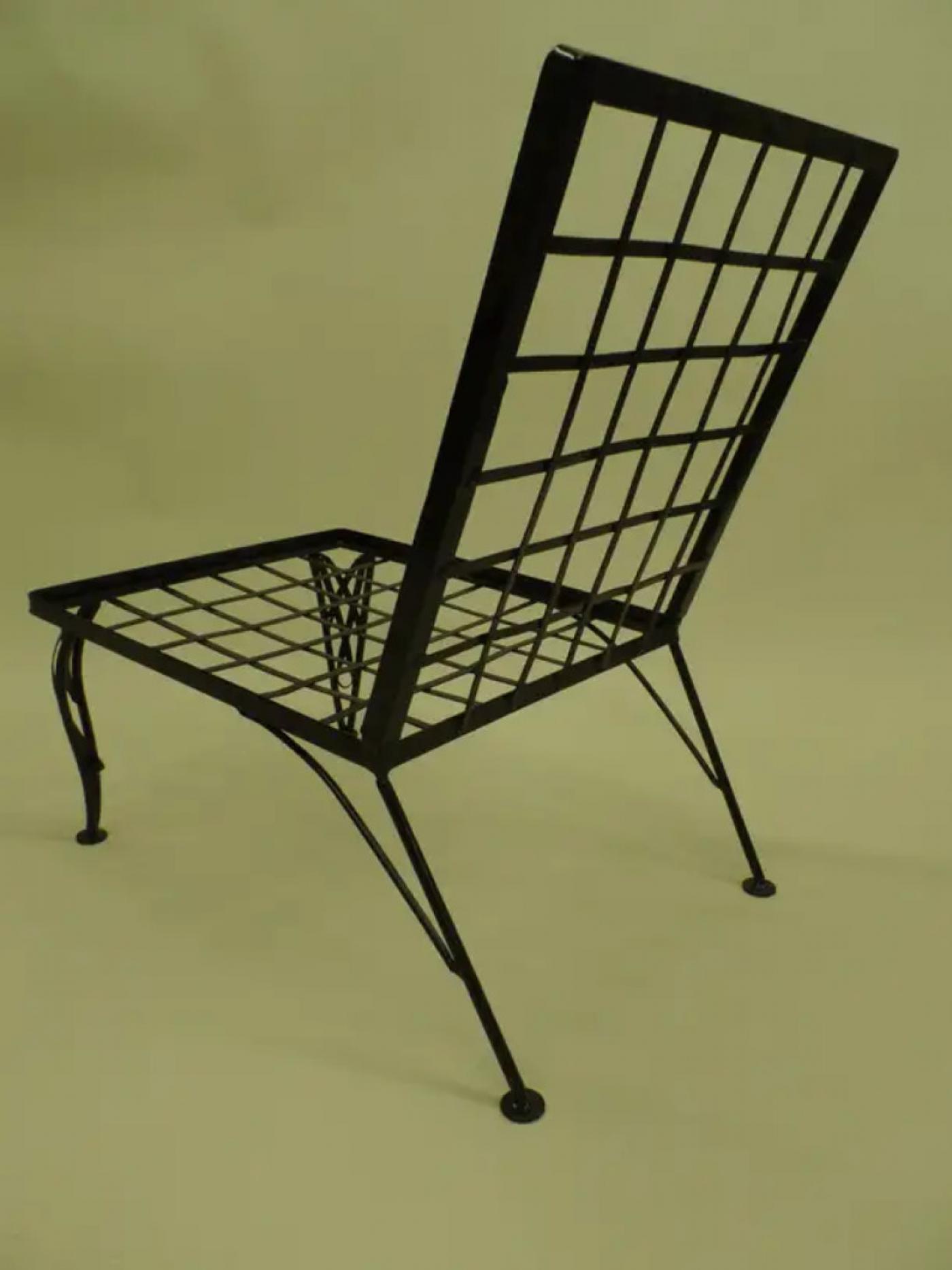 René Gabriel - Pair French Mid-Century Modern Grid Back Iron Lounge ...