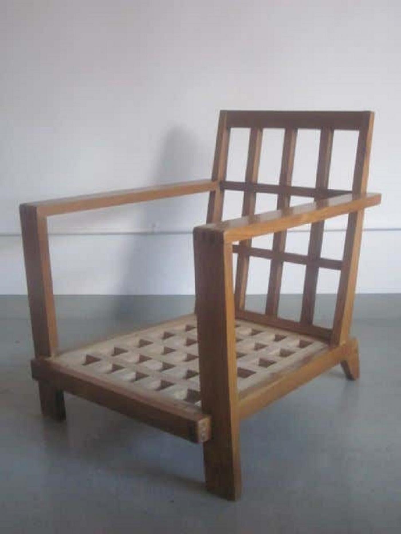 René Gabriel - Pair of Grid Back Lounge Chairs by Rene Gabriel, Paris, 1947