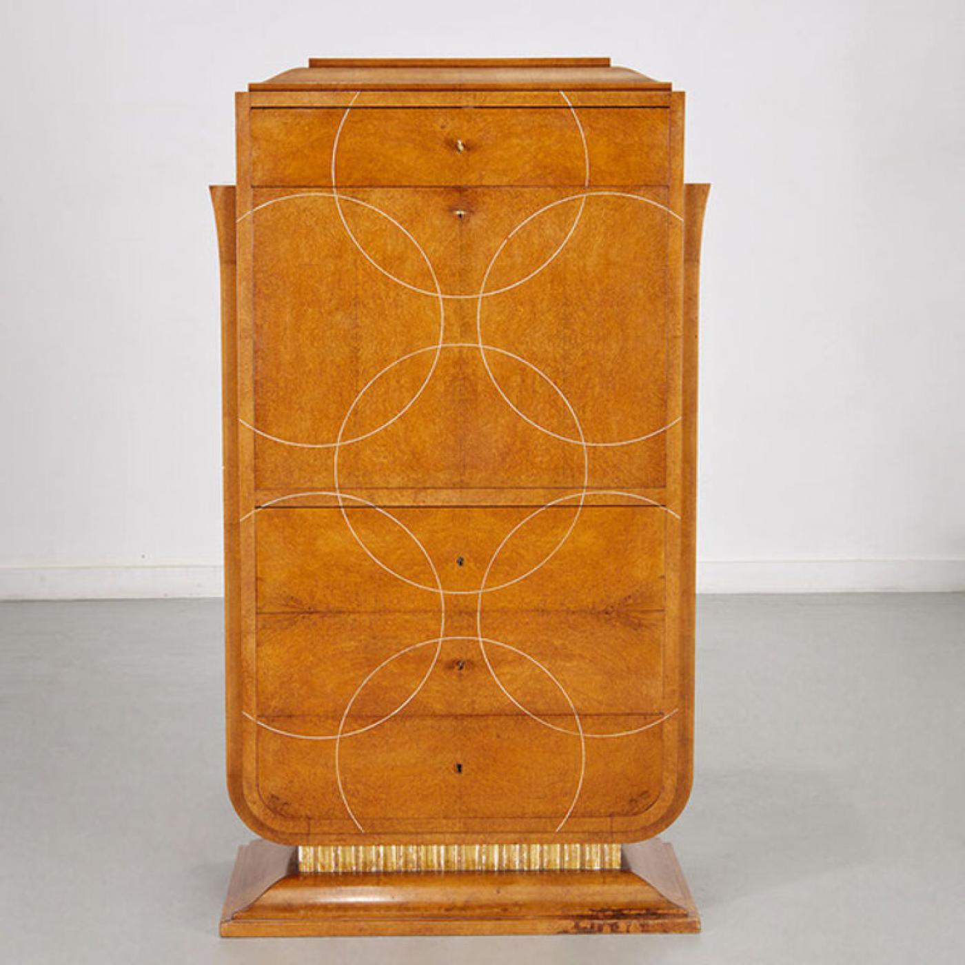 René Herbst - BURLED ELM ART DECO PERIOD SECRETARY CABINET ATTRIBUTED ...