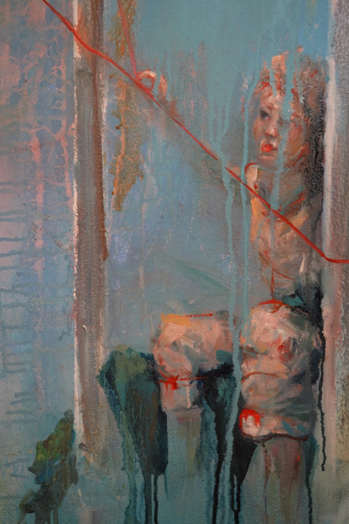 Renée Rey - "Follow The Leader," Large Blue Oil and Acrylic Painting by ...