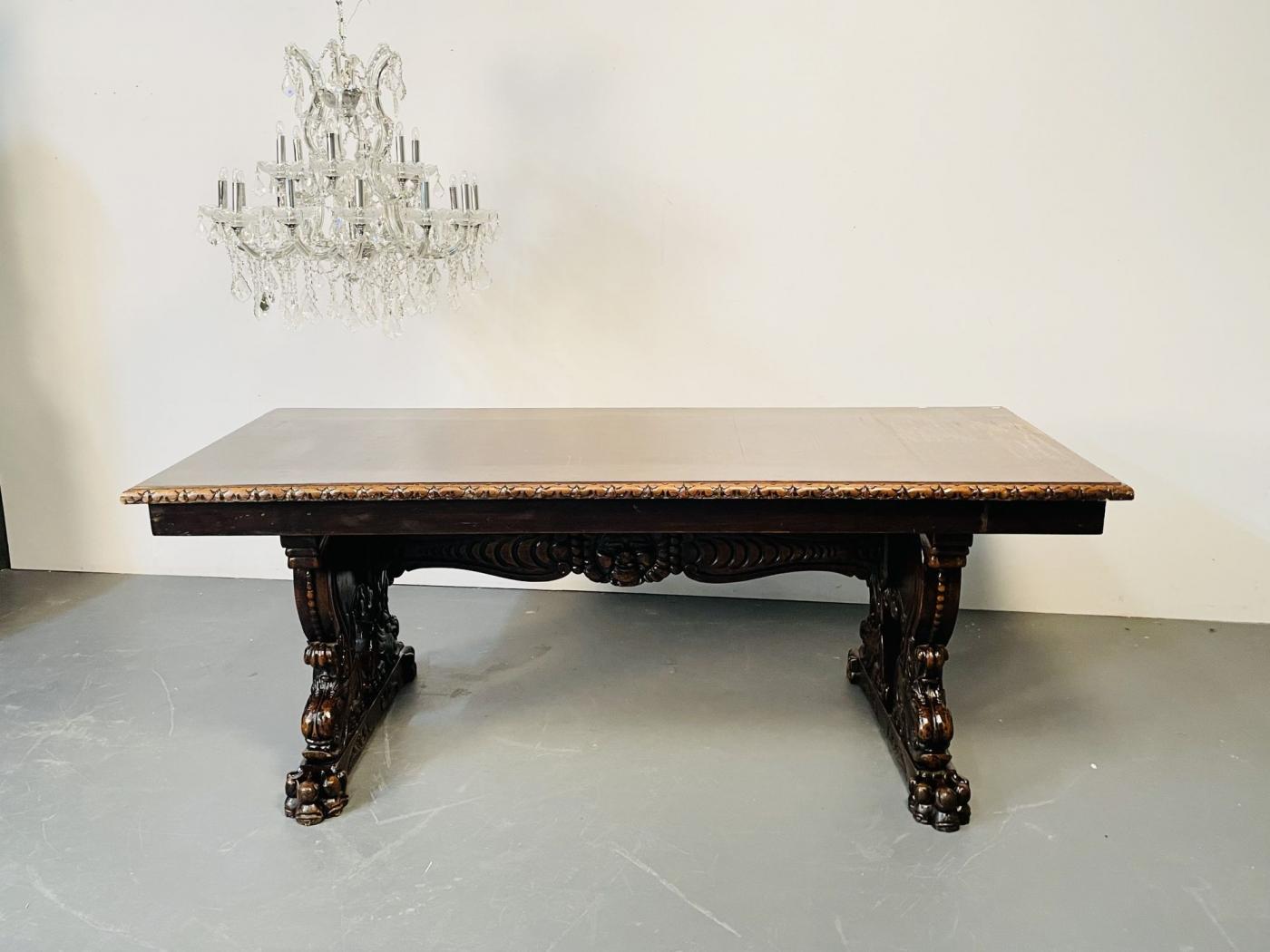 Renaissance Carved Dining Center Table, Dolphin Claw Foot Base, 19th ...