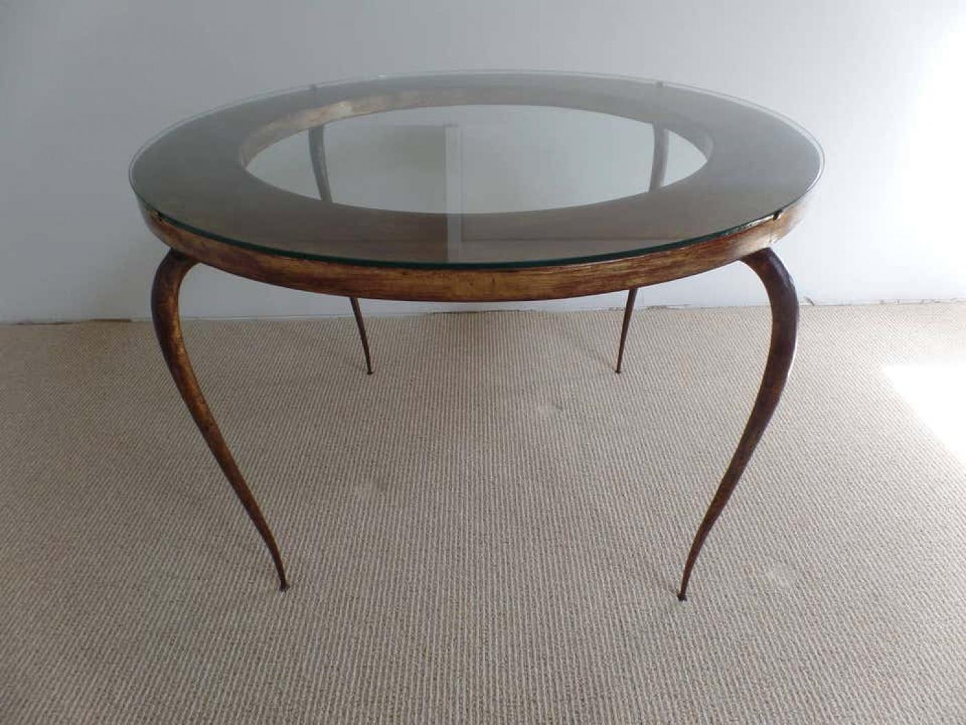 Rene Prou - French Mid-Century Modern Round Gilt Iron Coffee Table by ...