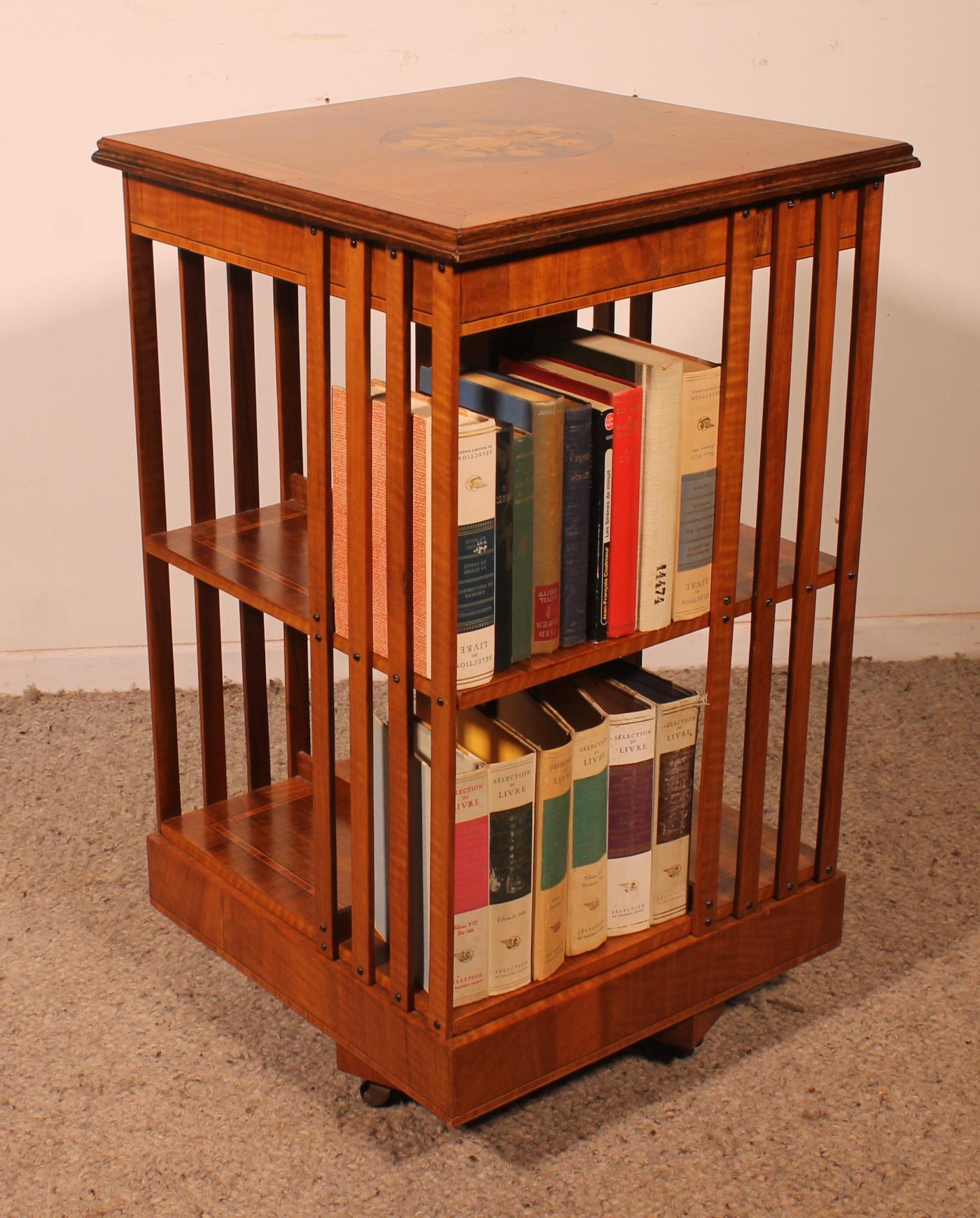 Revolving Bookcase In Satin Wood And Marquetry