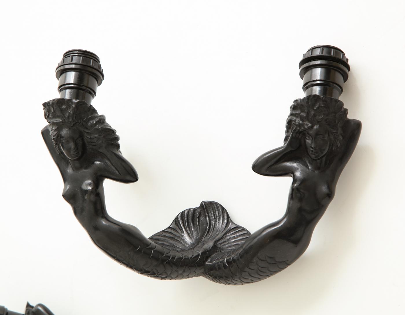 Riccardo Scarpa - Pair of patinated bronze " mermaid" sconces signed Scarpa