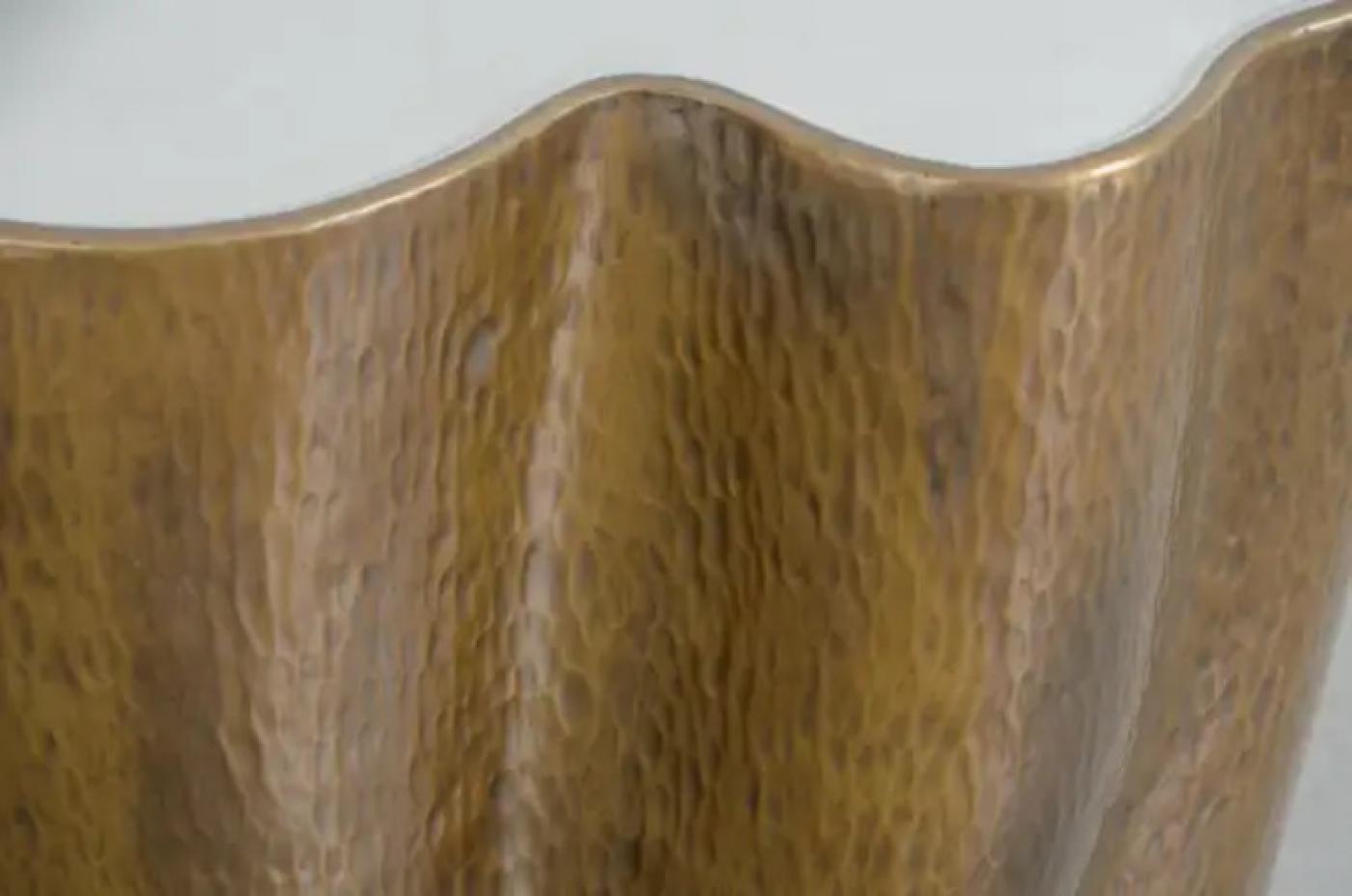 Robert Kuo - Contemporary Ji Guan Side Table in Cream Lacquer and Brass ...