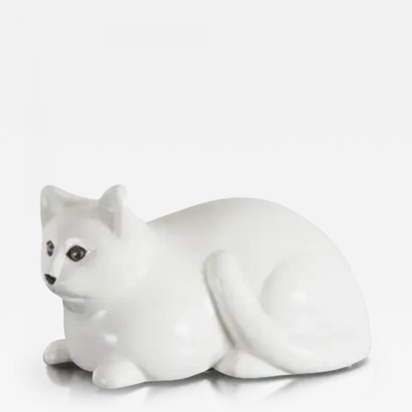 Robert Kuo - Contemporary Lying Down Cat Sculpture in Cream Lacquer and ...