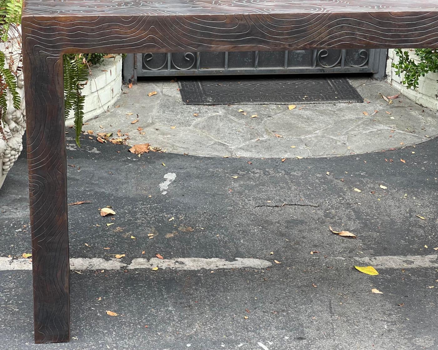 Robert Kuo - Modern Robert Kuo Copper Faux Bois Console Table