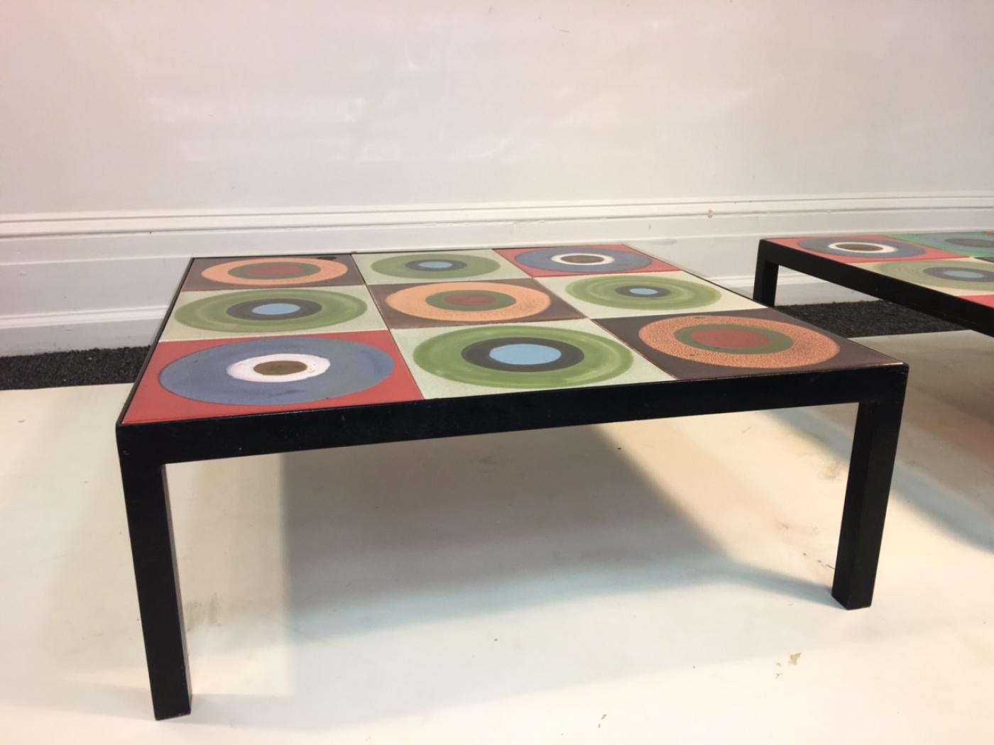 Roger Capron - Fantastic Pair of Colorful Modern Tile Tables by Roger ...