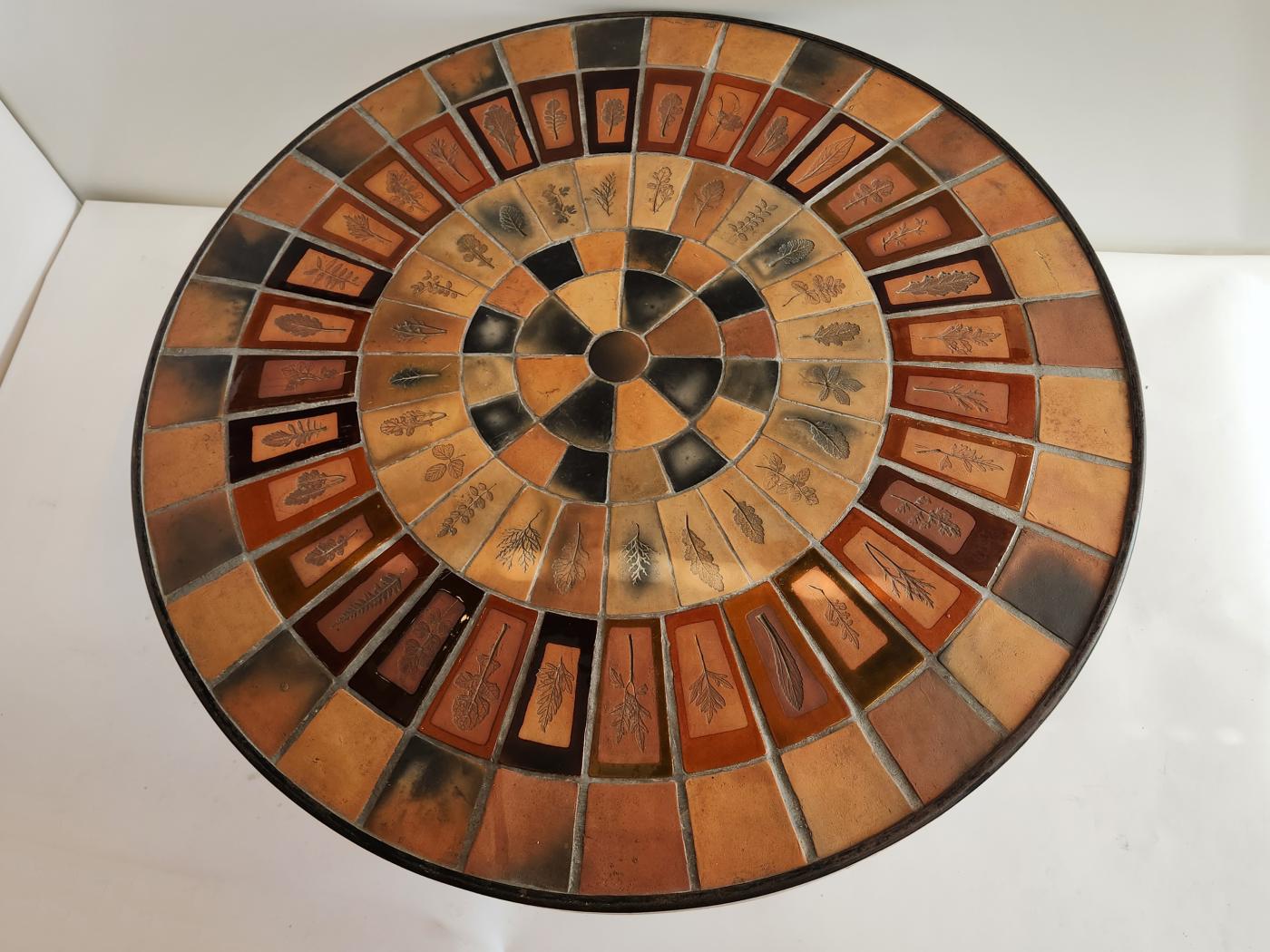 Roger Capron - Round Ceramic Coffee Table with Herbier tiles on Metal ...
