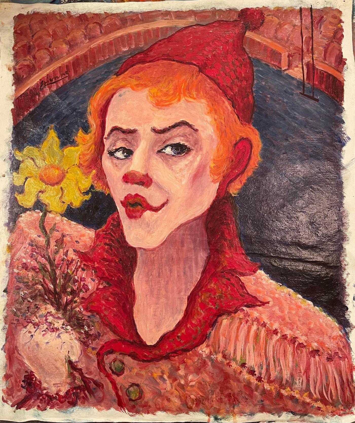 Roger Etienne - 60's Big Eyed French Nino the Clown Oil Painting by ...