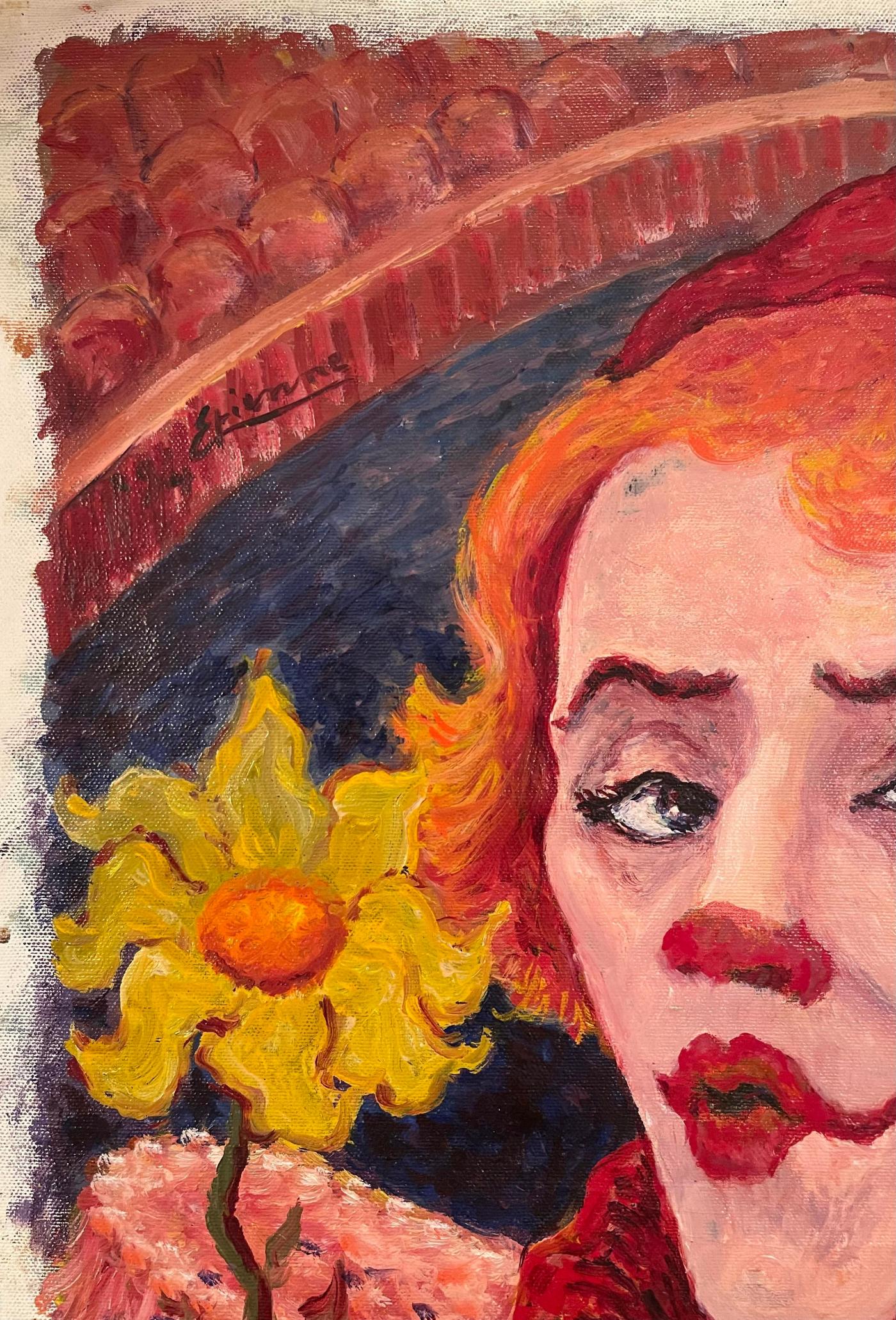 Roger Etienne - 60's Big Eyed French Nino the Clown Oil Painting by ...