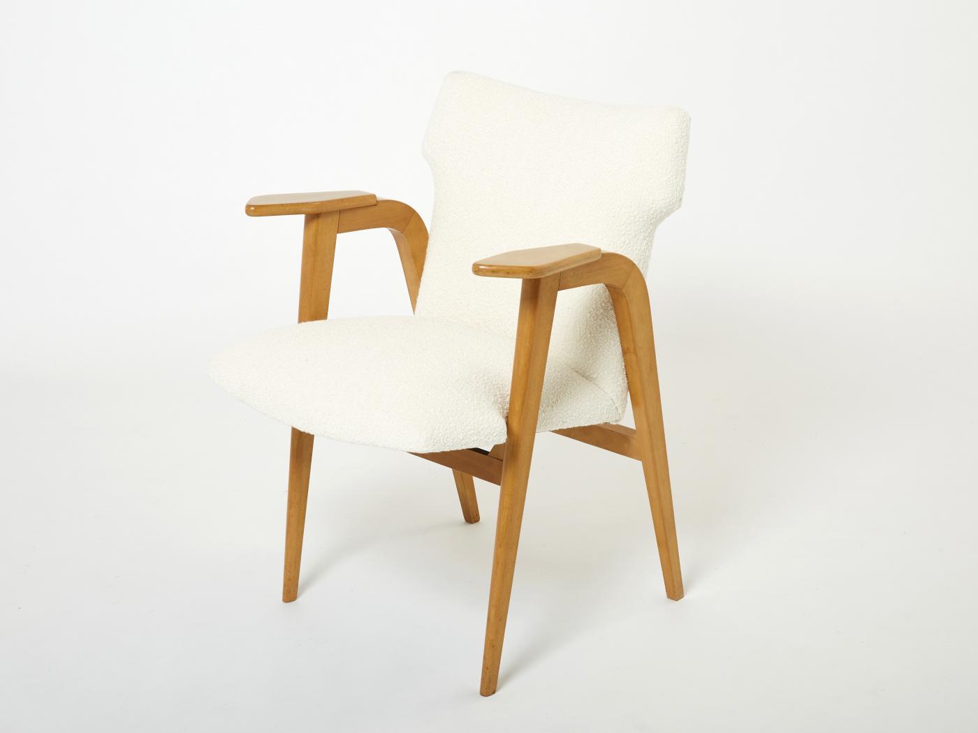 Roger Landault - Roger Landault French oak compass armchairs wool ...