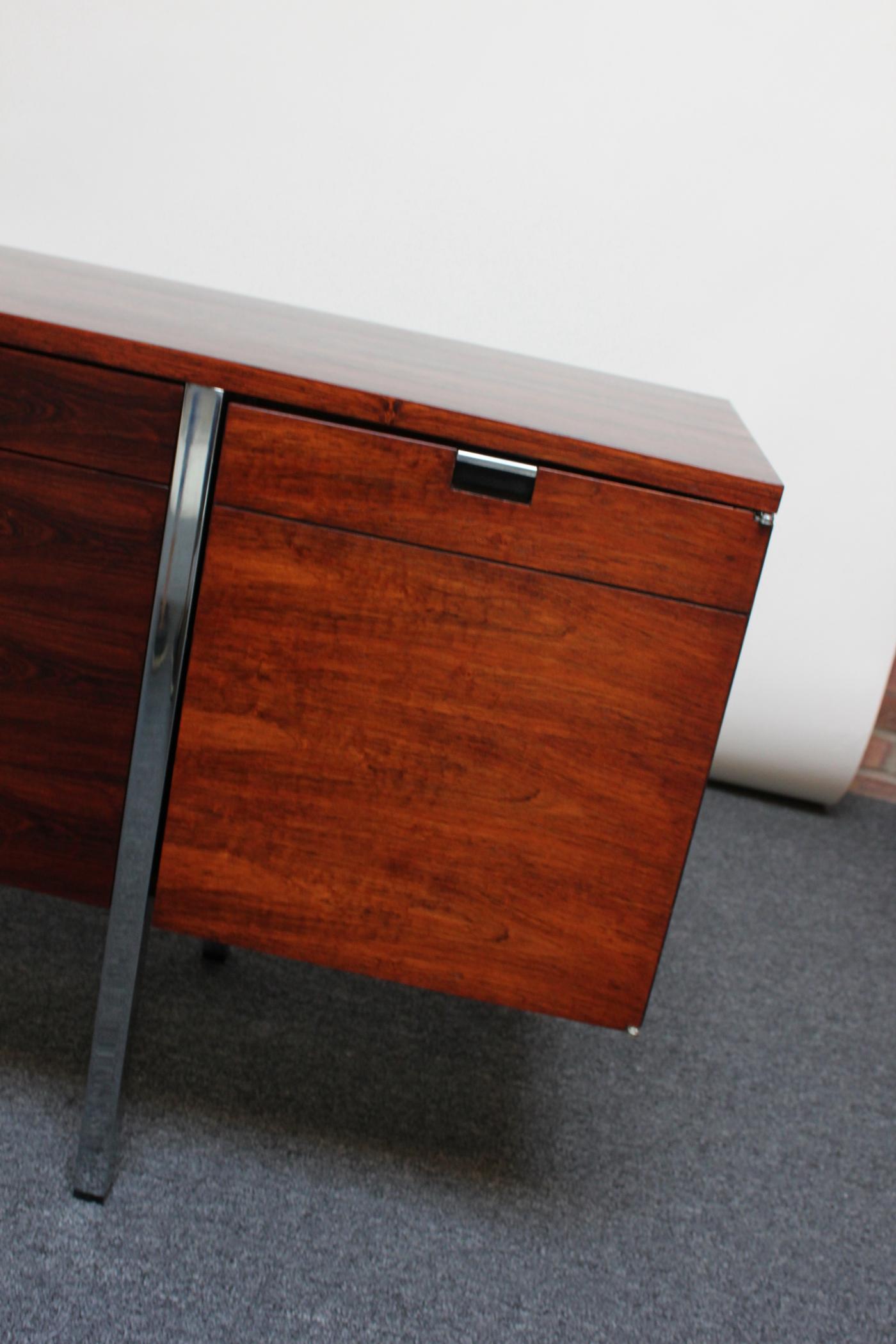 Roger Sprunger - Roger Sprunger for Dunbar Rosewood and Chrome Credenza