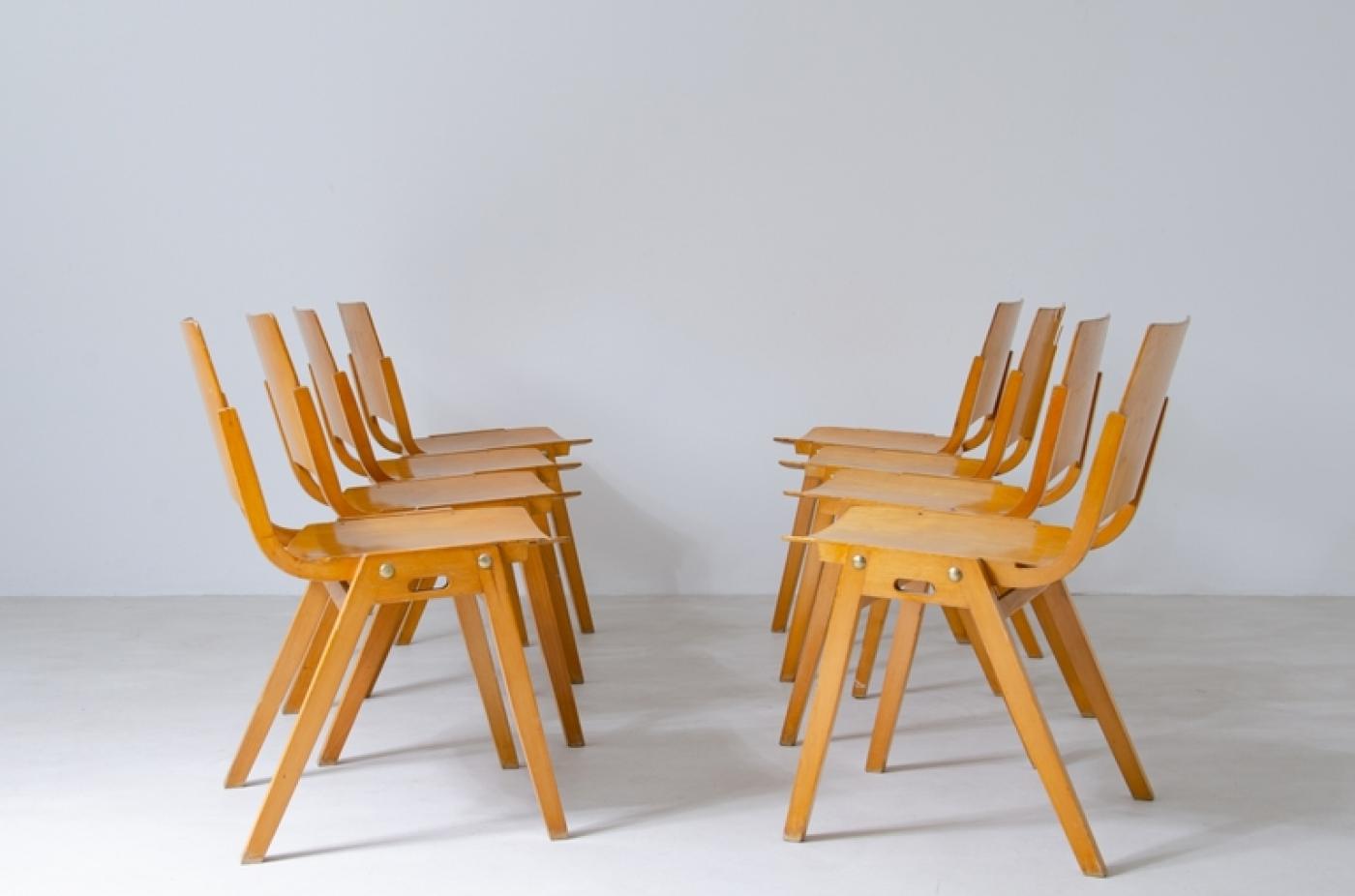 Roland Rainer - Set of 8 mid century modern stacking chairs model P7 in ...
