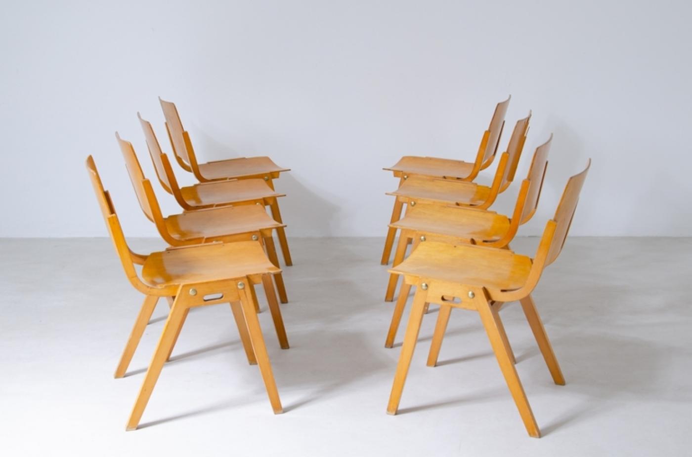 Roland Rainer - Set of 8 mid century modern stacking chairs model P7 in ...