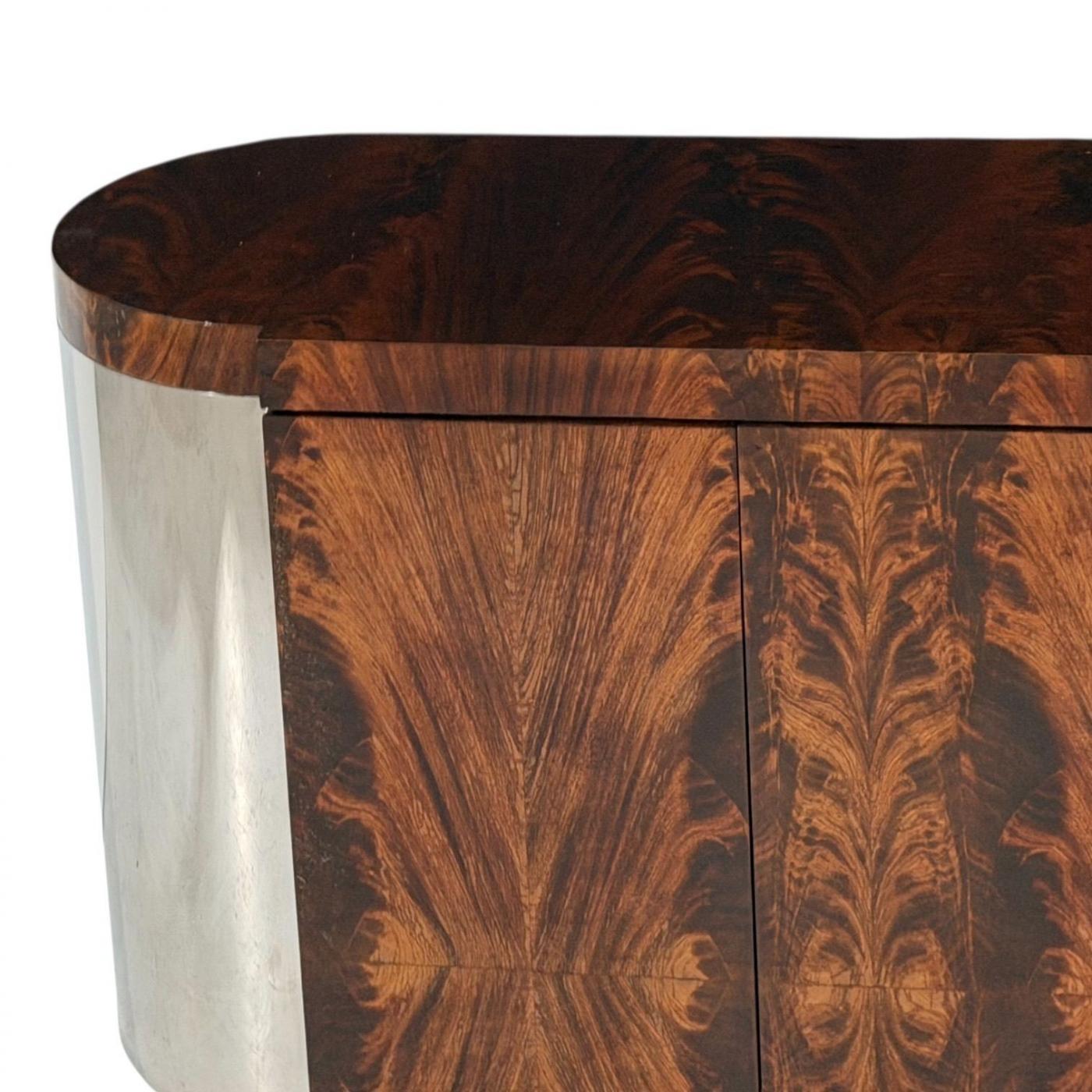 Ron Seff Burled Walnut Credenza with Chrome Sides, 1970