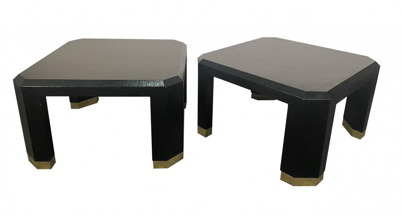 Ron Seff - Pair of American Modern Black Lacquer Linen Brass Occasional ...