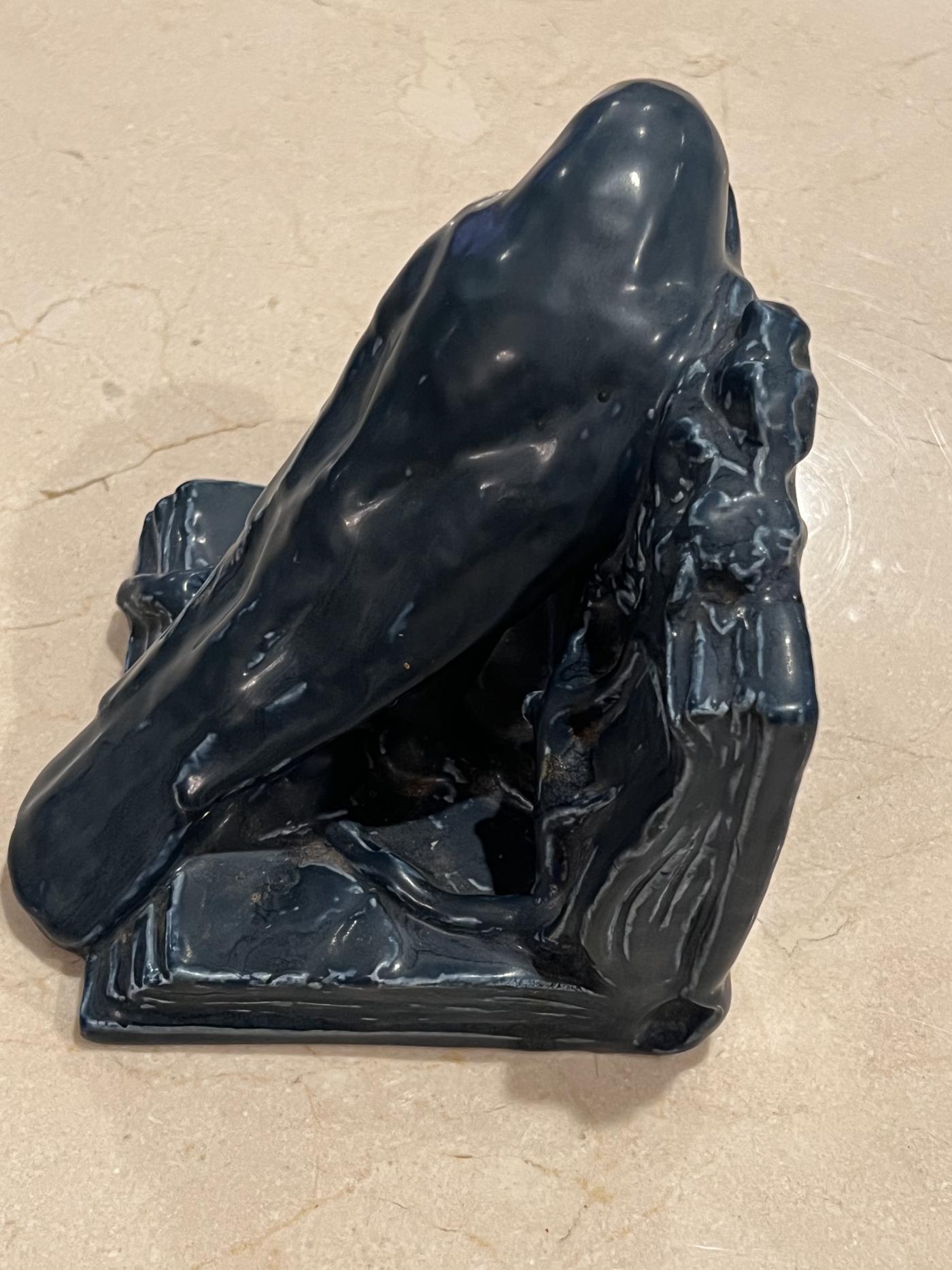 Rookwood Pottery - BLACKENED BLUE ROOKWOOD CERAMIC RAVEN BOOKENDS