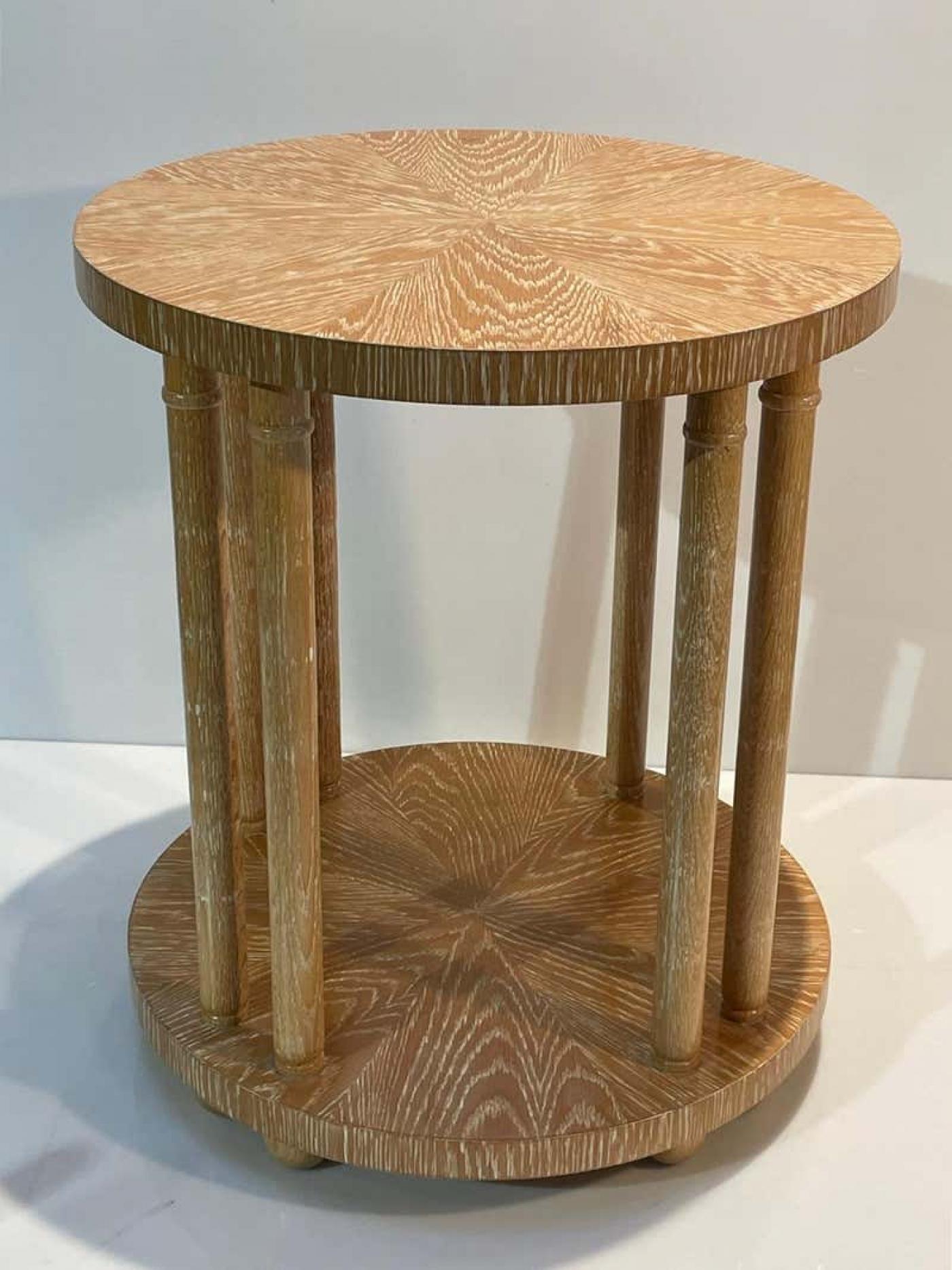 Round End/Side Table with Rounded Legs and Cerused Oak Finish