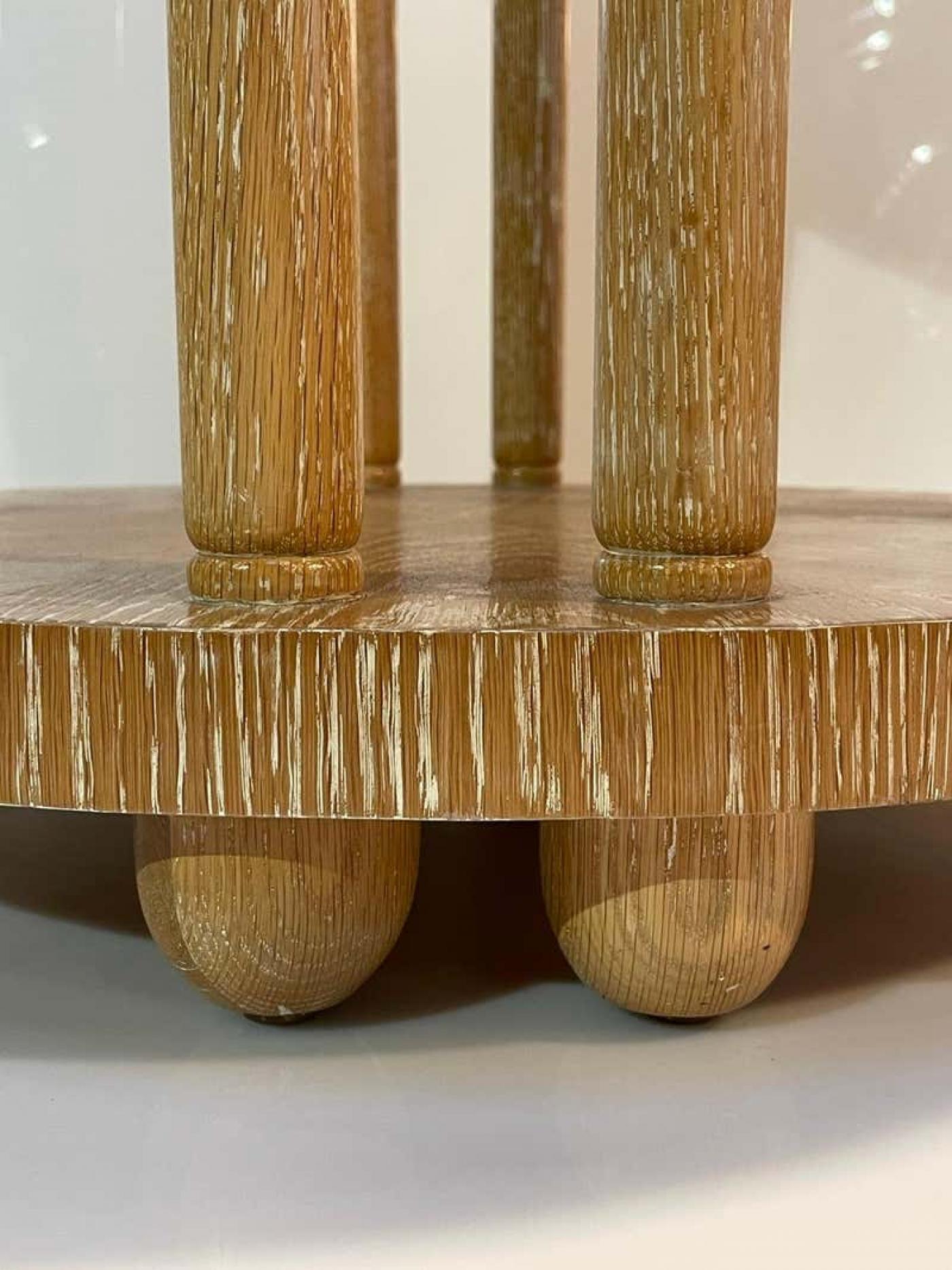 Round End/Side Table with Rounded Legs and Cerused Oak Finish