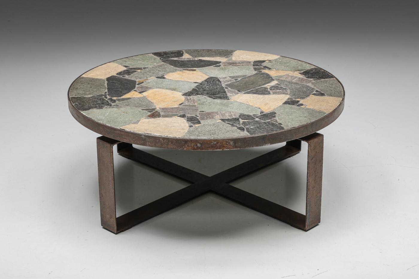 Round Mosaic Stone Coffee Table - 1950's