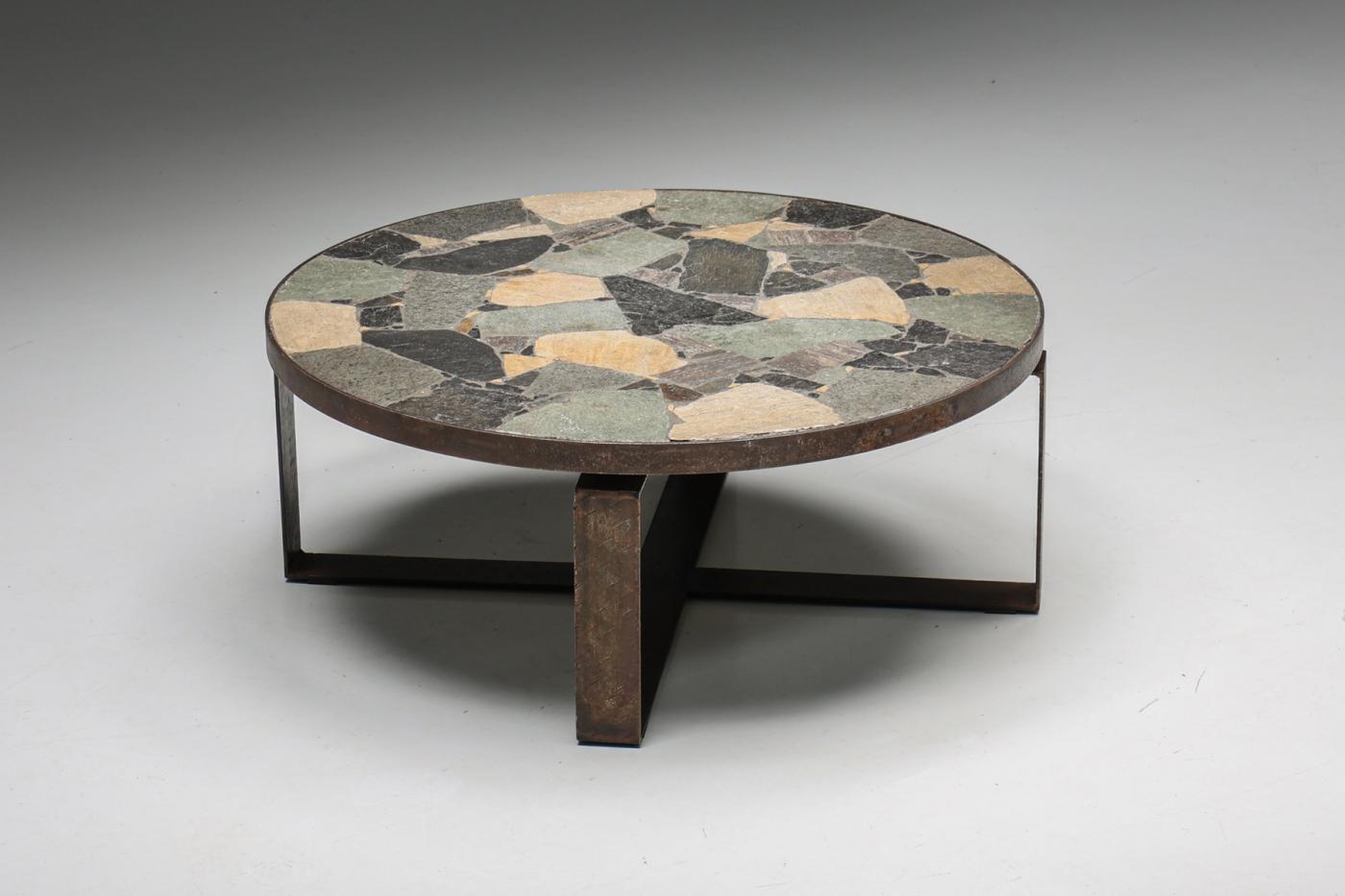 Round Mosaic Stone Coffee Table - 1950's
