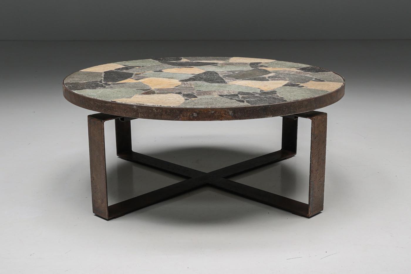 Round Mosaic Stone Coffee Table - 1950's