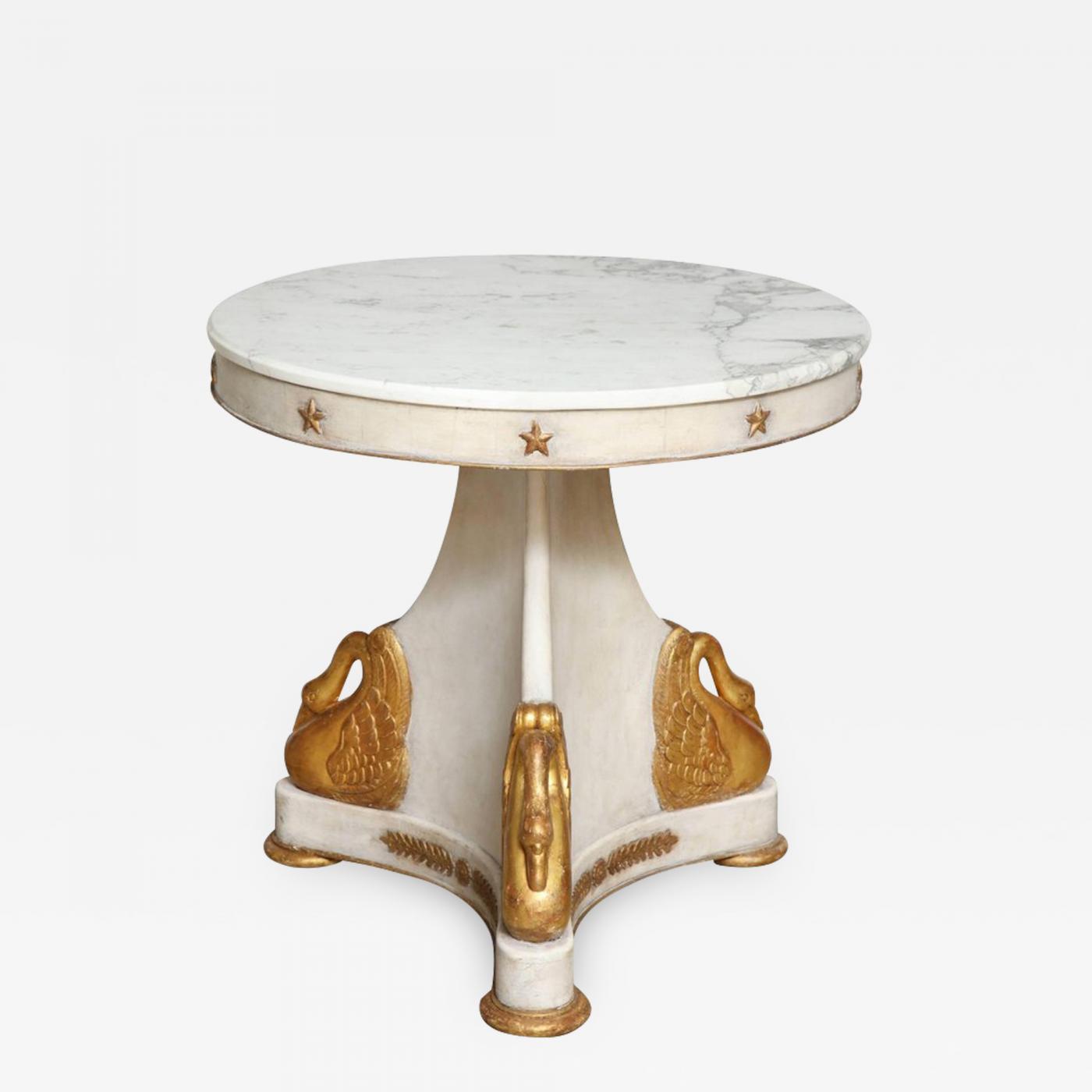 Round Painted and Parcel-Gilt Table with Marble Top
