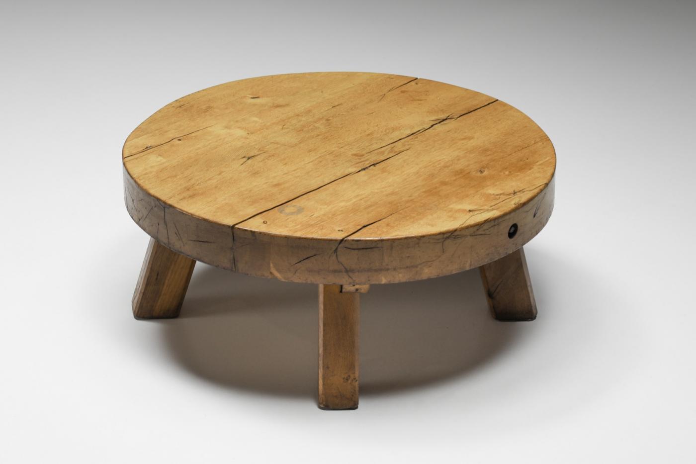 Round Rustic Wooden Coffee Table - 1950's