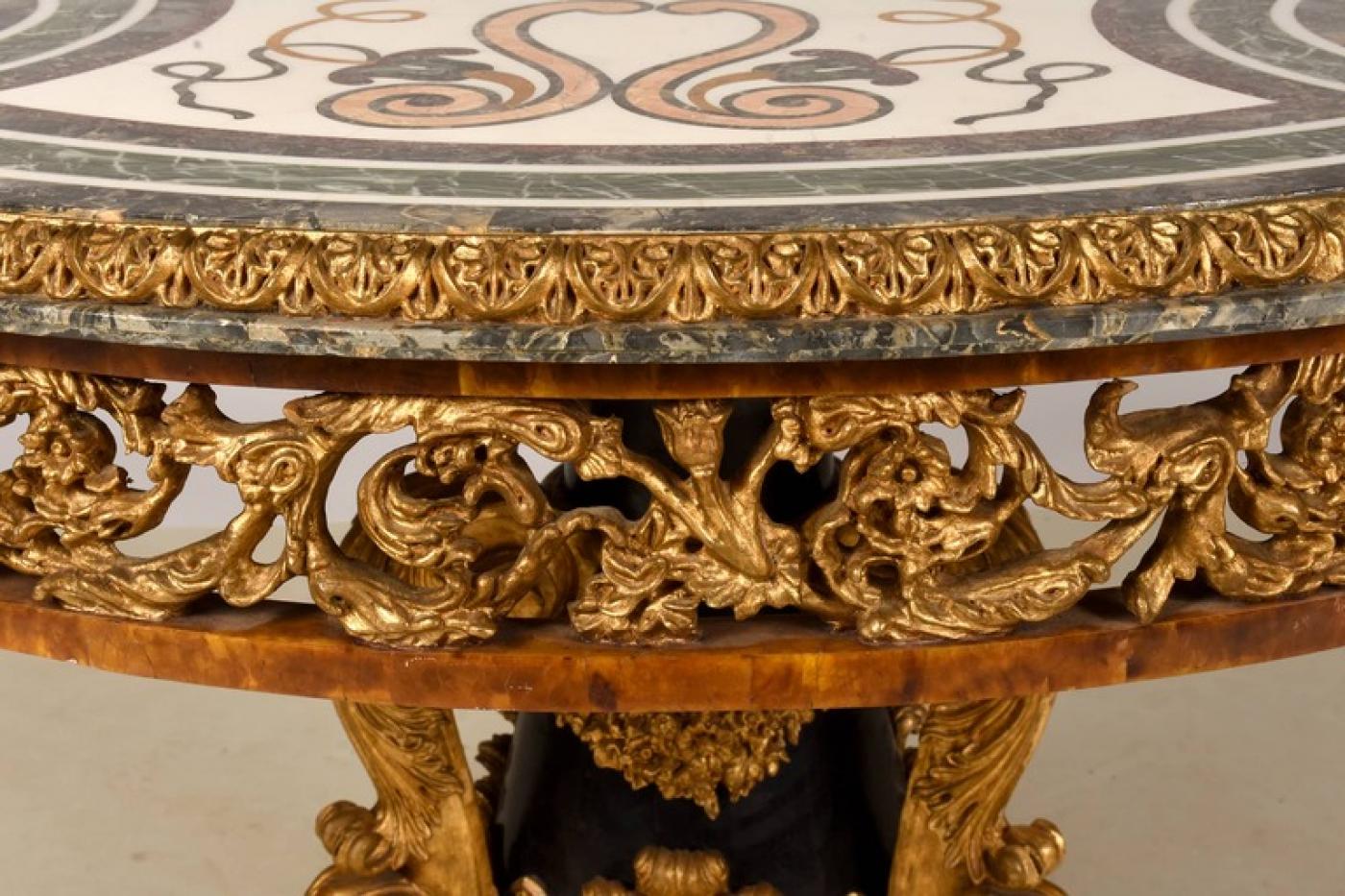 Round Specimen Pietra Dura Marble Top Table.