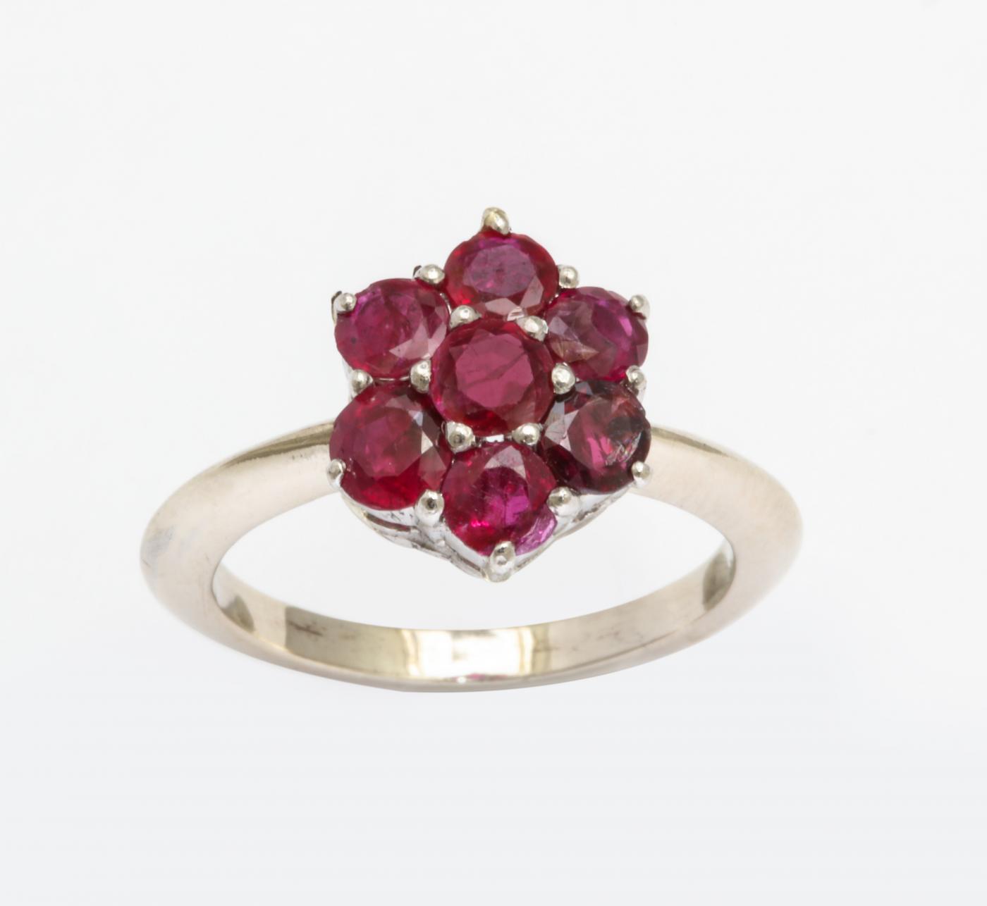 Ruby White Gold and Platinum Flower Ring